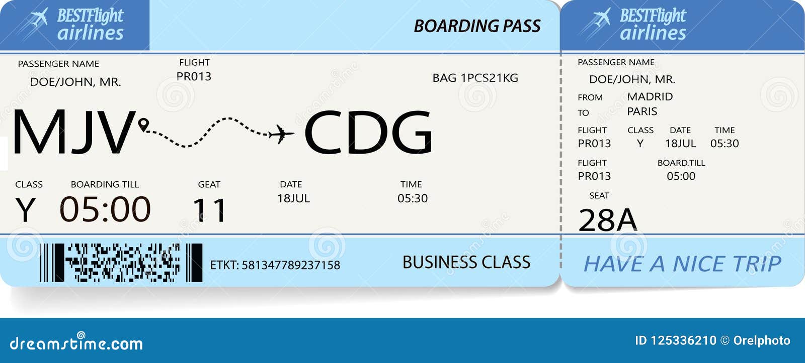 Flight Ticket Blue Boarding Pass Stock Vector Illustration Of