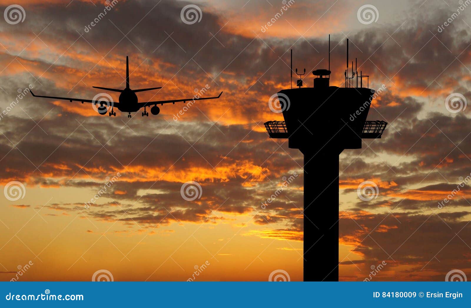Flight tower and plane stock image. Image of building - 84180009