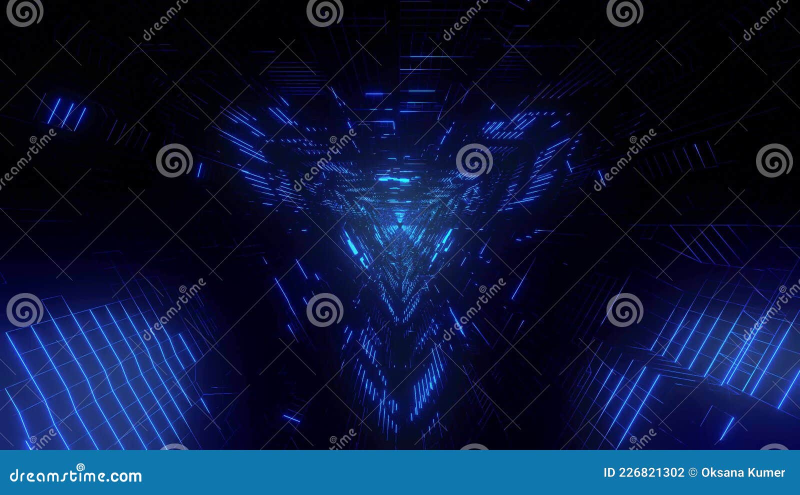 Flight into Web Structure, Abstract Neon Blue Circle Sci-fi Tunnel ...