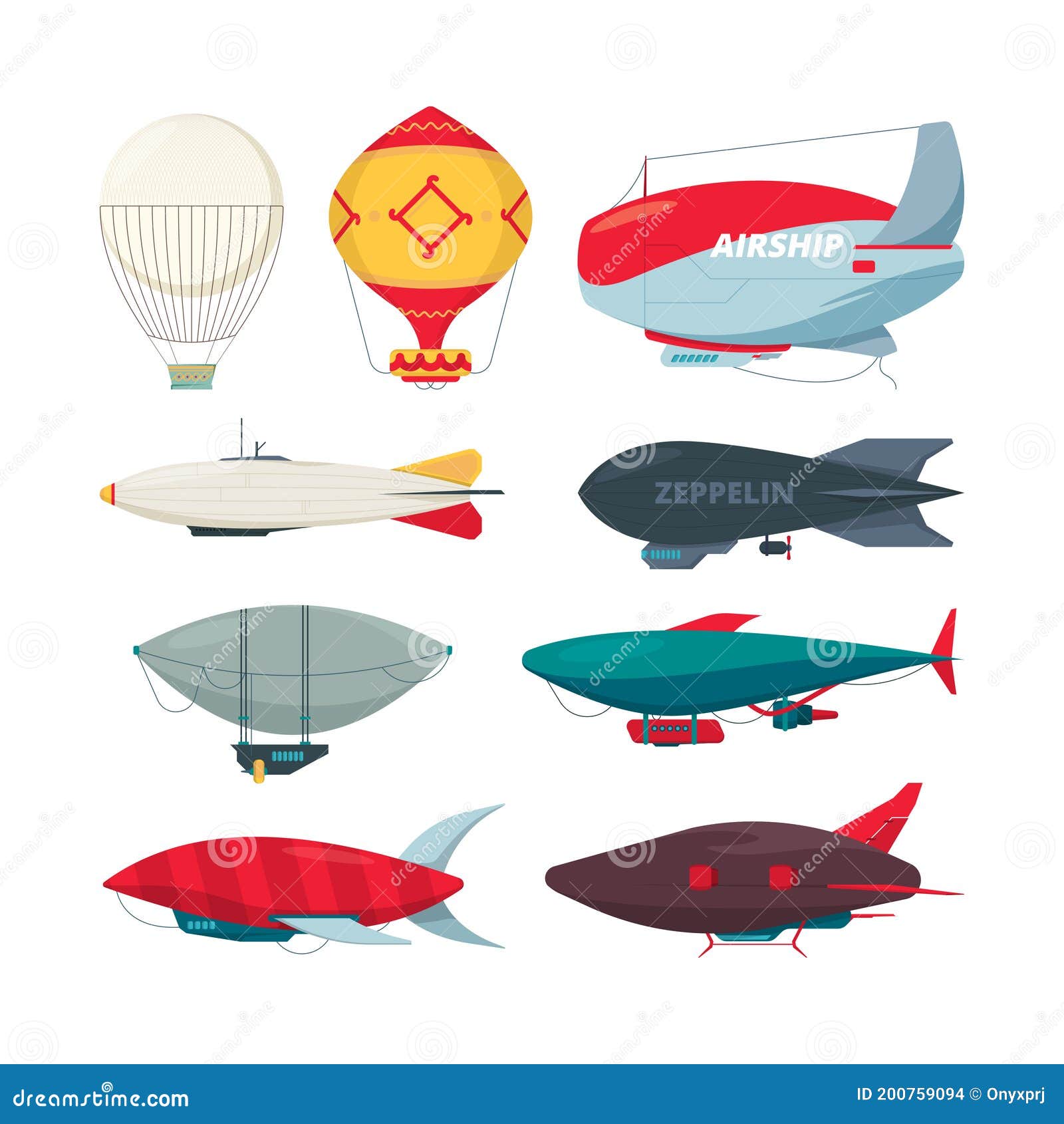 Flight Zeppelin. Airship Balloon Freedom Concept Collection Vector ...