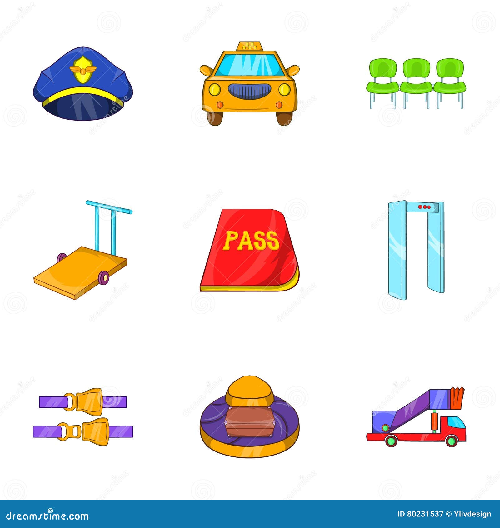 Flights Icons Set, Cartoon Style Stock Vector - Illustration of engine ...