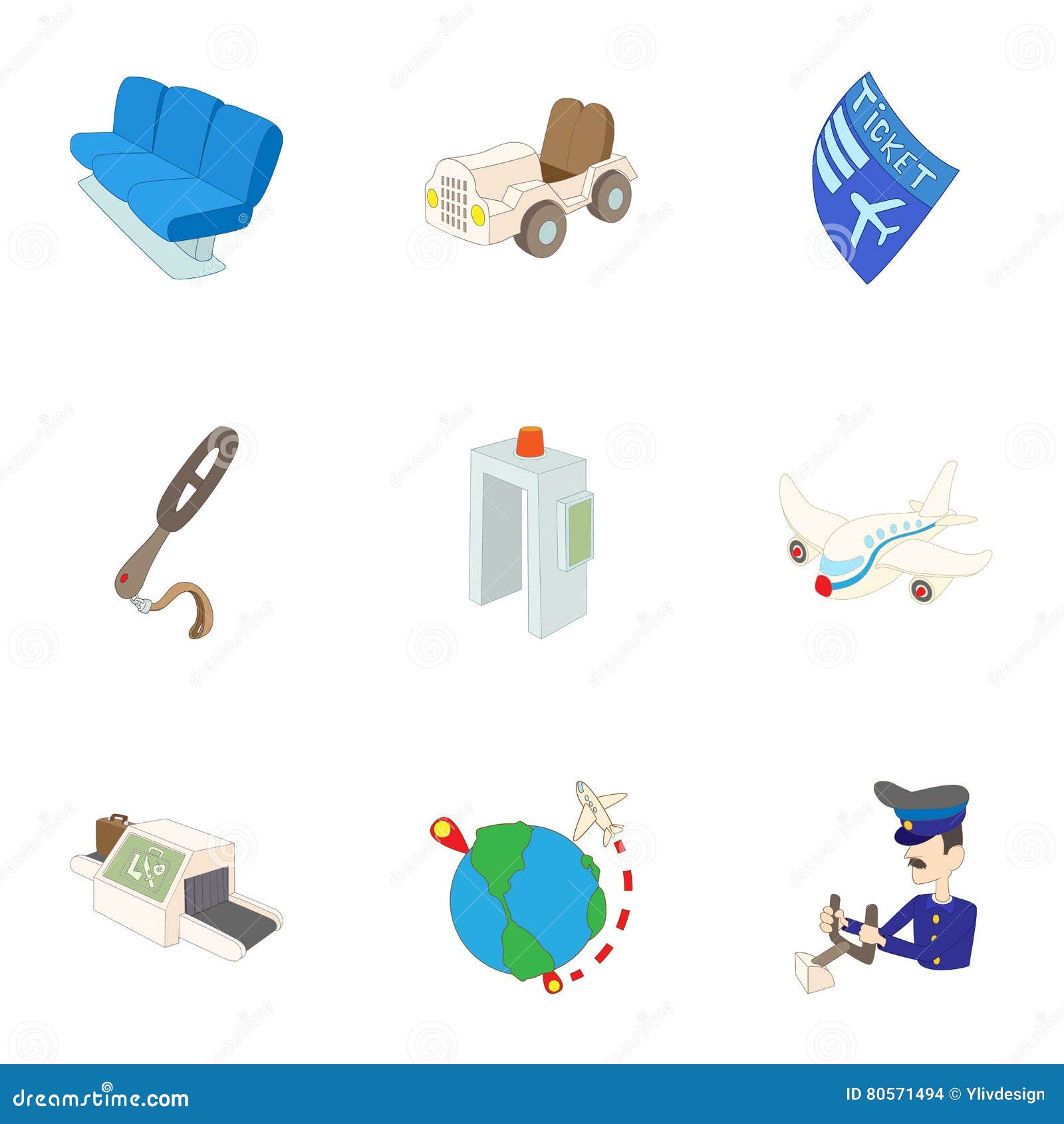 Flights Icons Set, Cartoon Style Stock Vector - Illustration of arrival ...