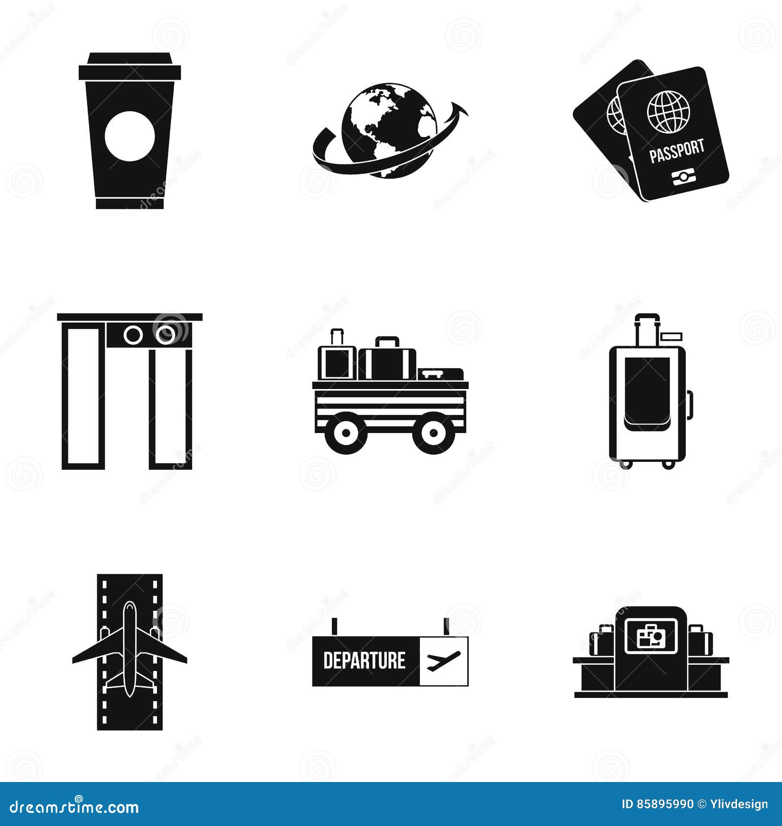 Flights Icons Set, Simple Style Stock Vector - Illustration of bags ...