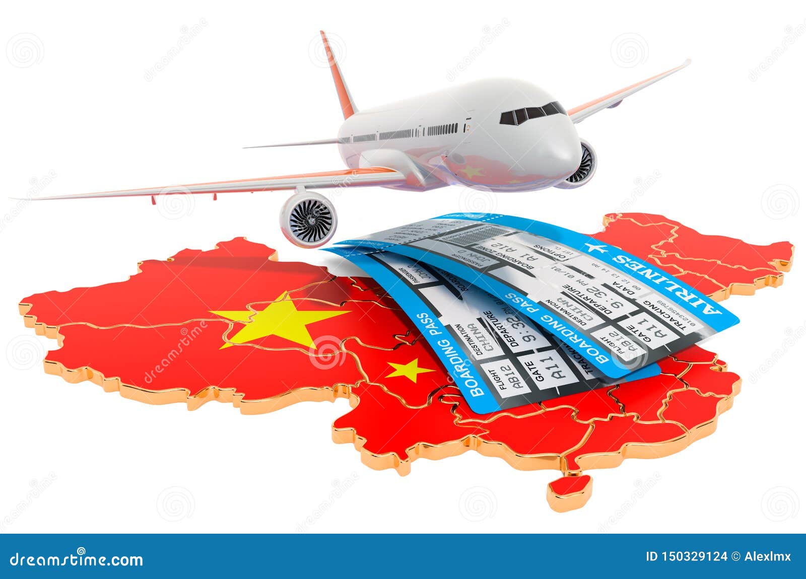 Flights To China Concept. 3D Rendering Stock Illustration ...