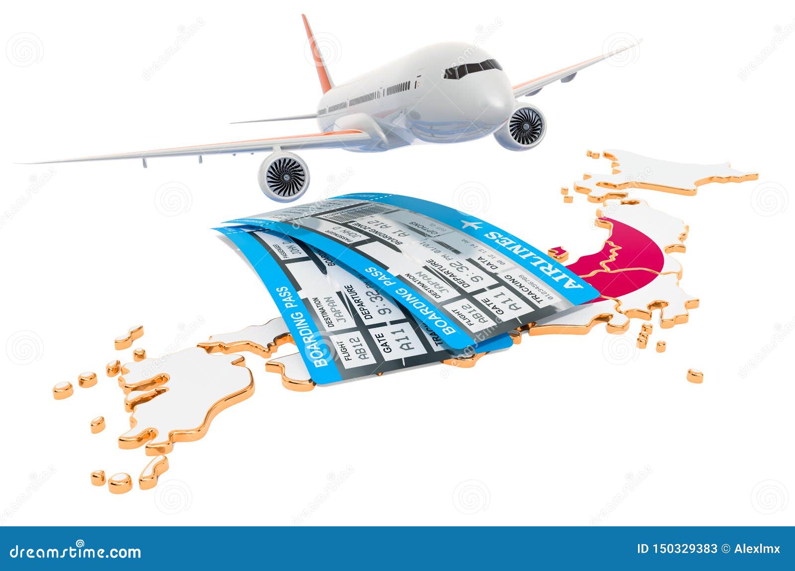 Flights To Japan Concept. 3D Rendering Stock Illustration ...