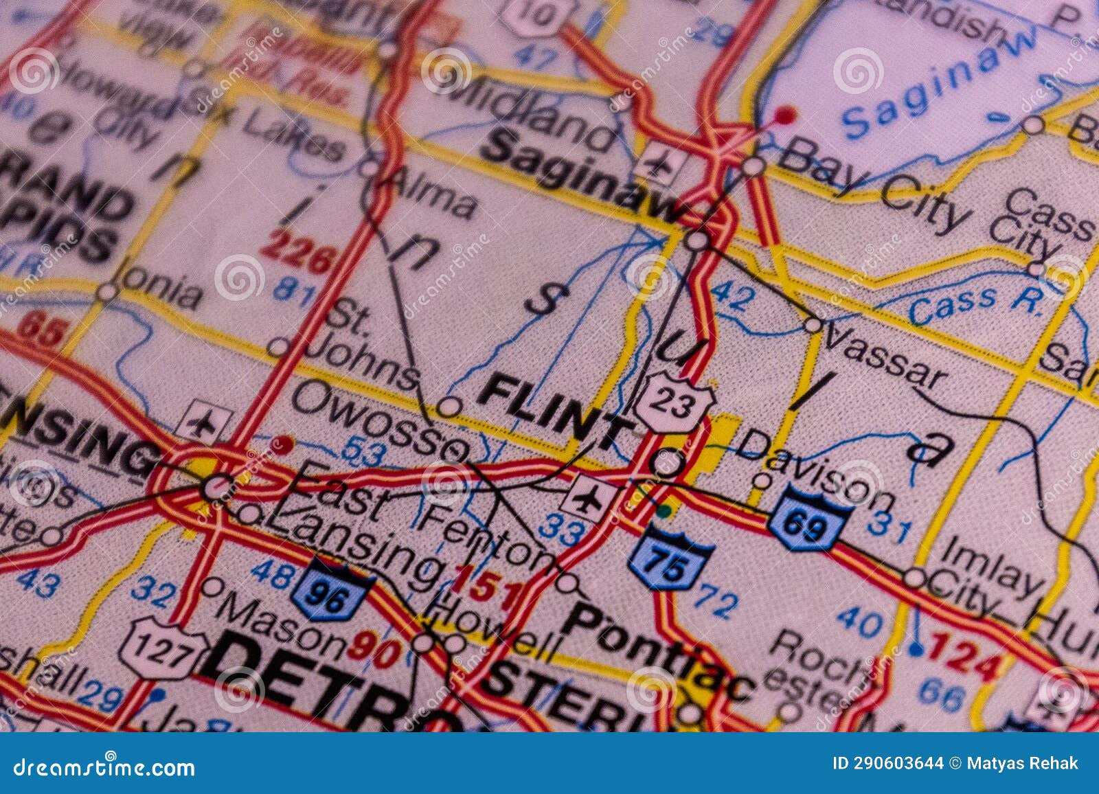 Flint, Michigan, USA on a Road Ma Stock Photo - Image of tourist ...