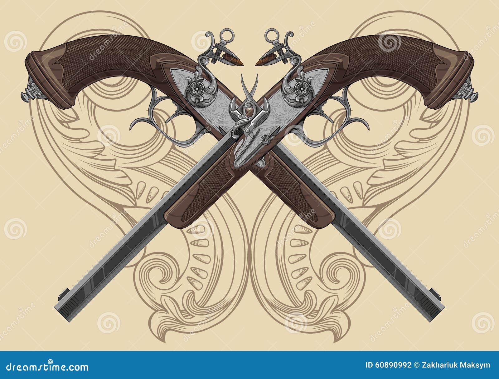 Two Old Flintlock Pistols. Cartoon Vector | CartoonDealer.com #196903189 Two Old Flintlock Pistols. Cartoon Vector | CartoonDealer.com #196903189