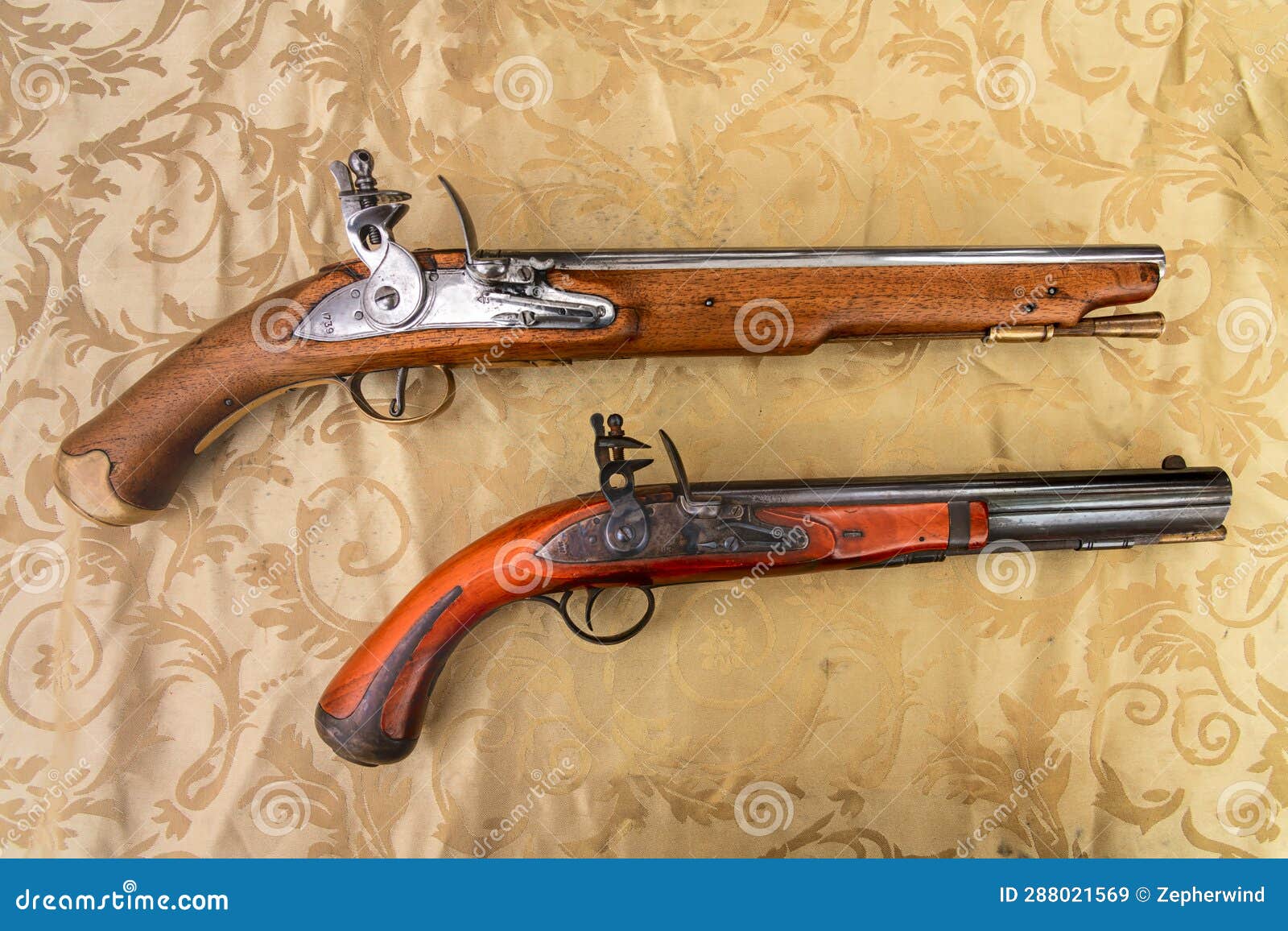 Flintlock Pistols on a Cloth Background Stock Image - Image of army ...