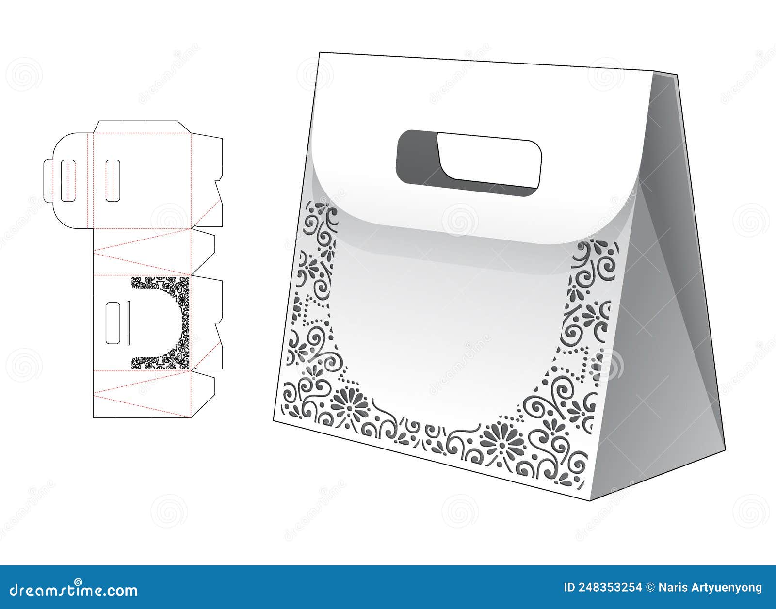 Flip Bag with Stenciled Pattern Die Cut Template and 3D Mockup Stock ...