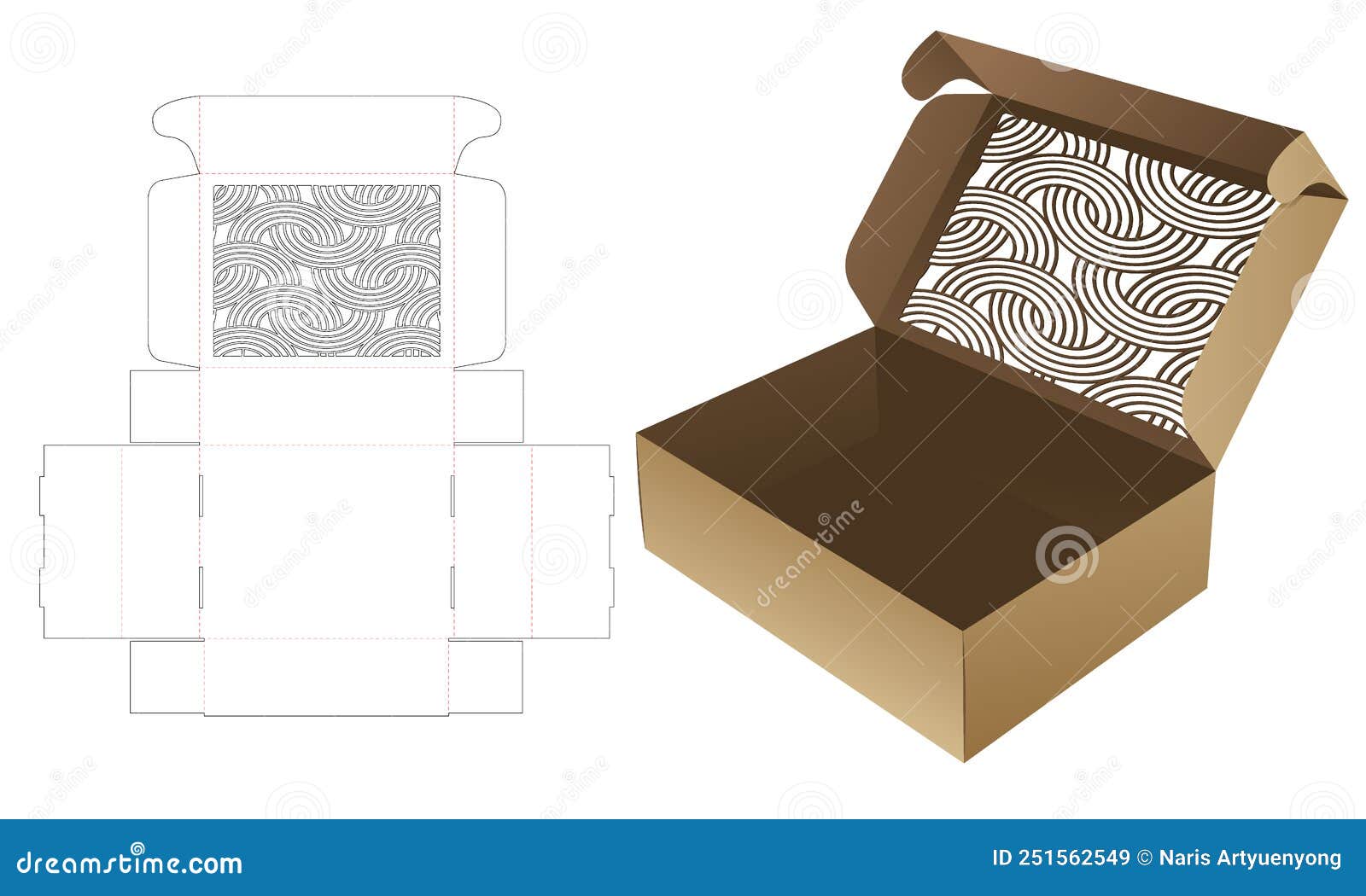 Flip Box with Curved Pattern Window Die Cut Template and 3D Mockup ...