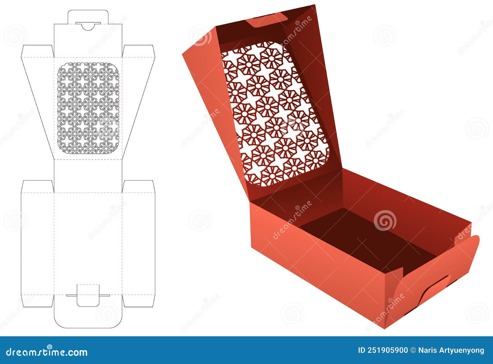 Flip Box with Stenciled Pattern on Top Flip Die Cut Template and 3D ...