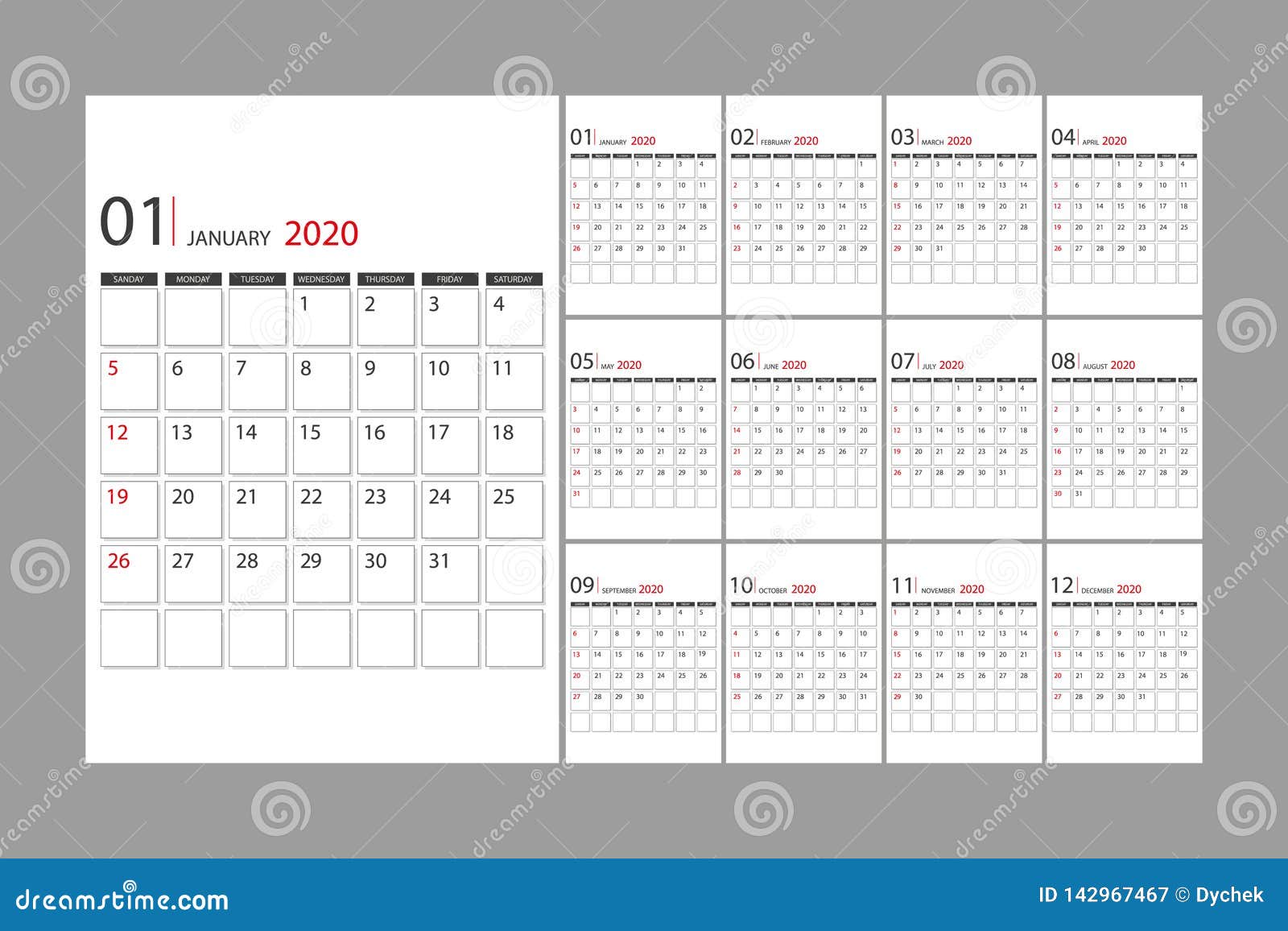 The 2020 Flip Calendar Template. the Day of the Week Starts on Sunday ...