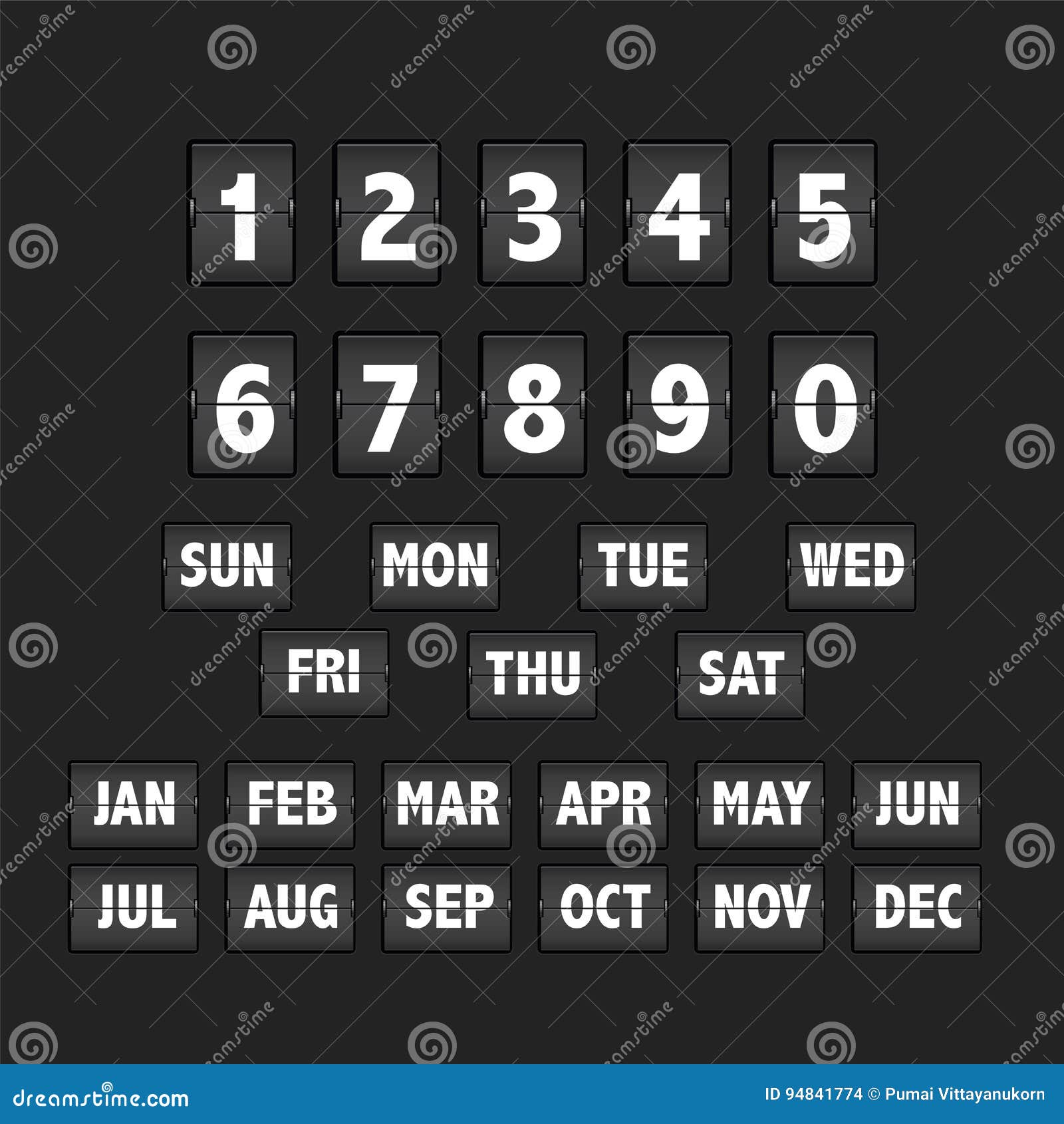 Flip clock calendar stock vector. Illustration of timer - 94841774