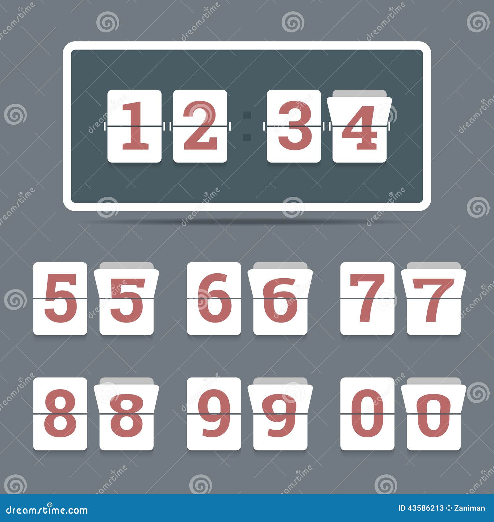 Flip Clock Number Set. Board With Numeral Dial, Old Outdated Mechanical ...