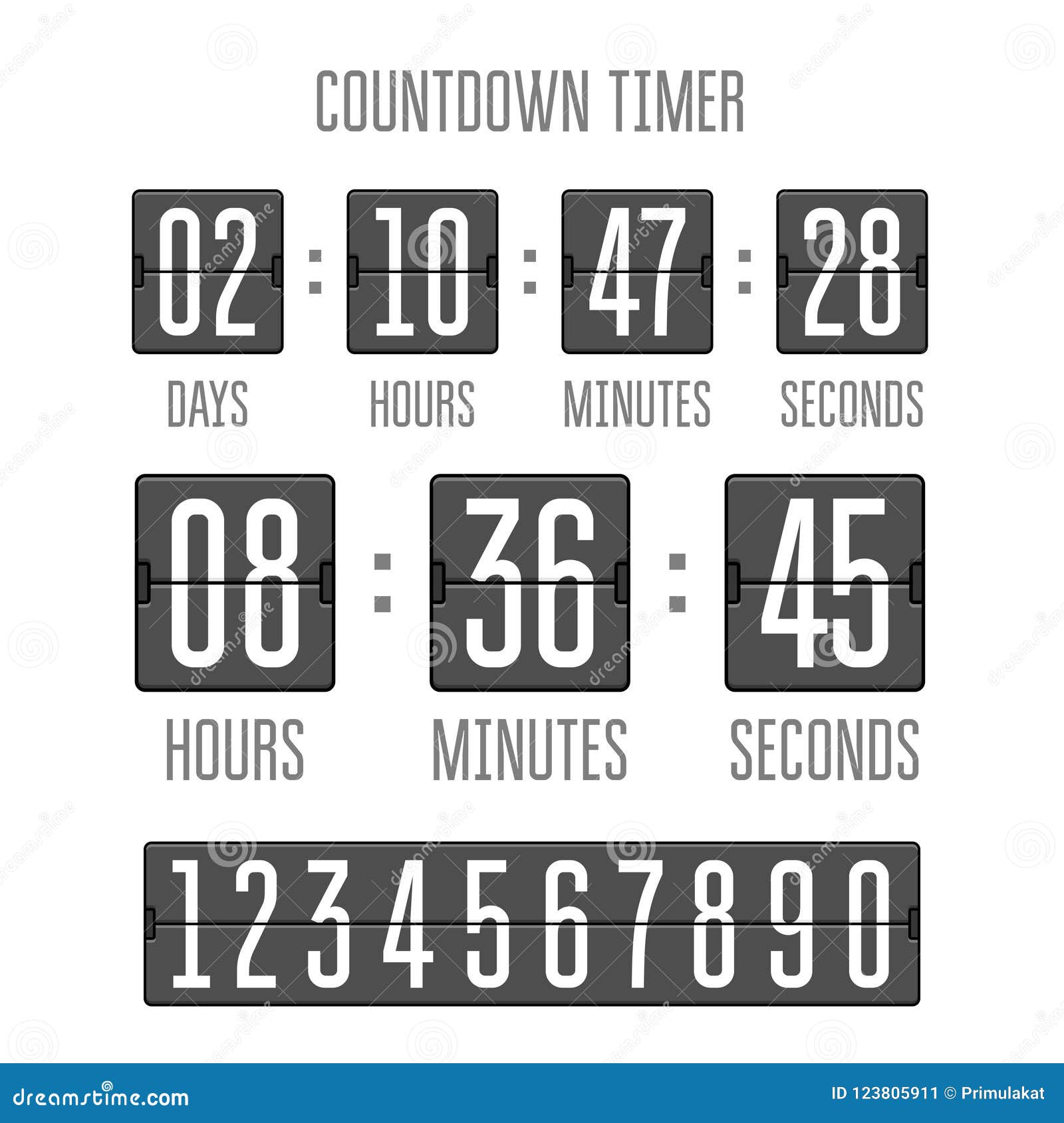 Flip Countdown Clock Counter Timer On White Stock Vector Illustration