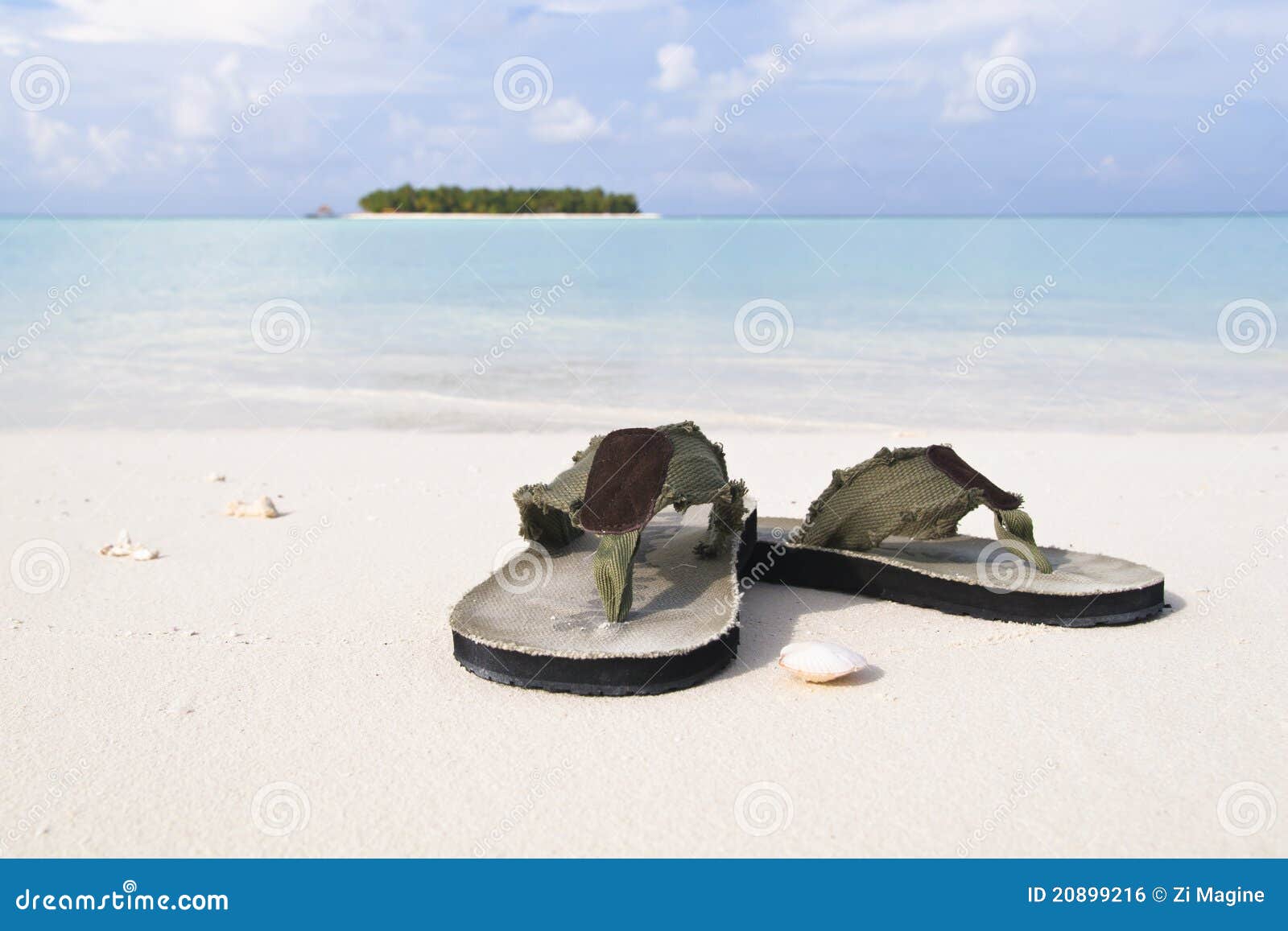 Flip-flop on White Sand Beach Stock Photo - Image of beach, lagoon ...
