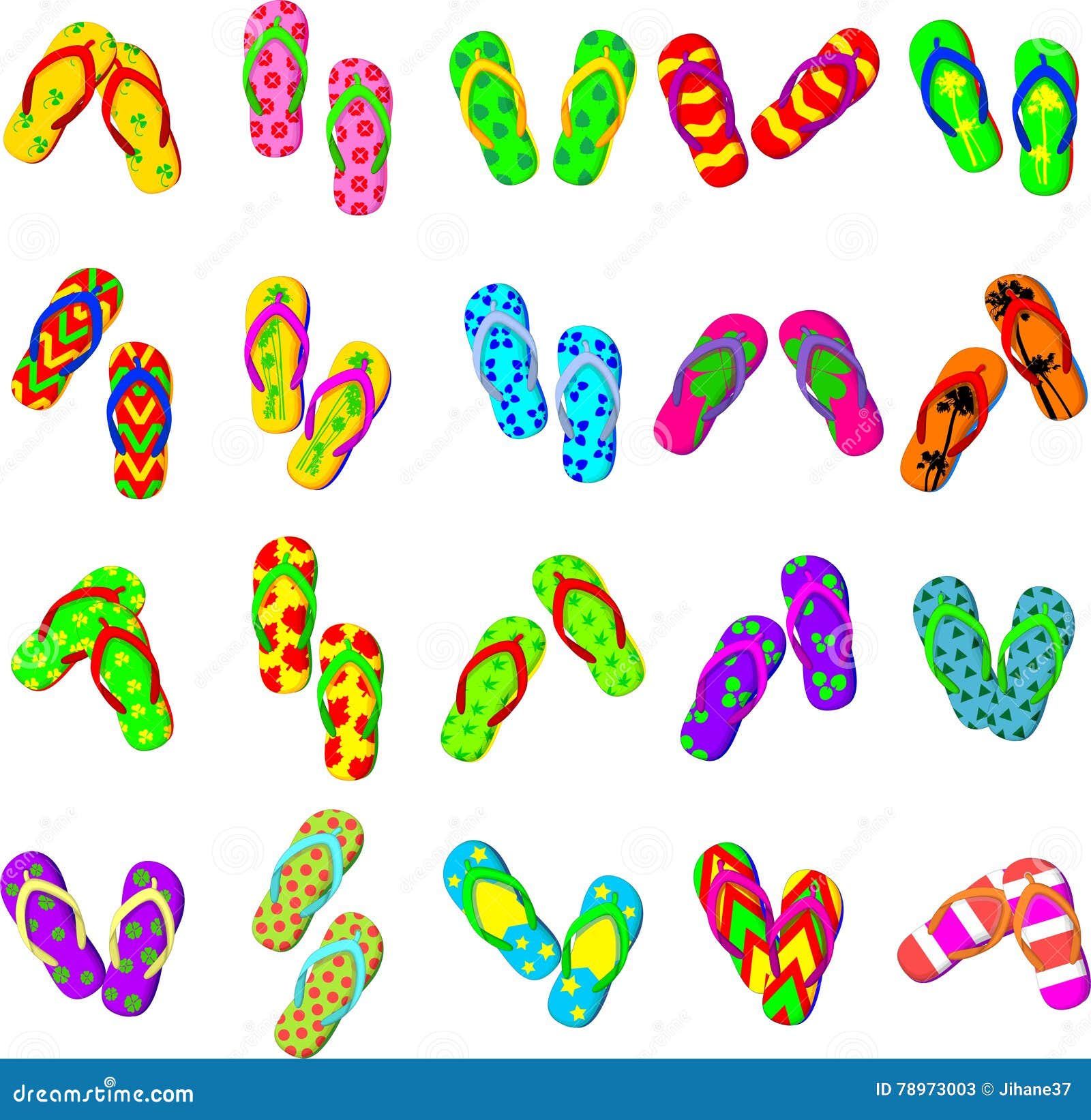 Flip Flops Cartoon Collection Stock Illustration - Illustration of pair ...