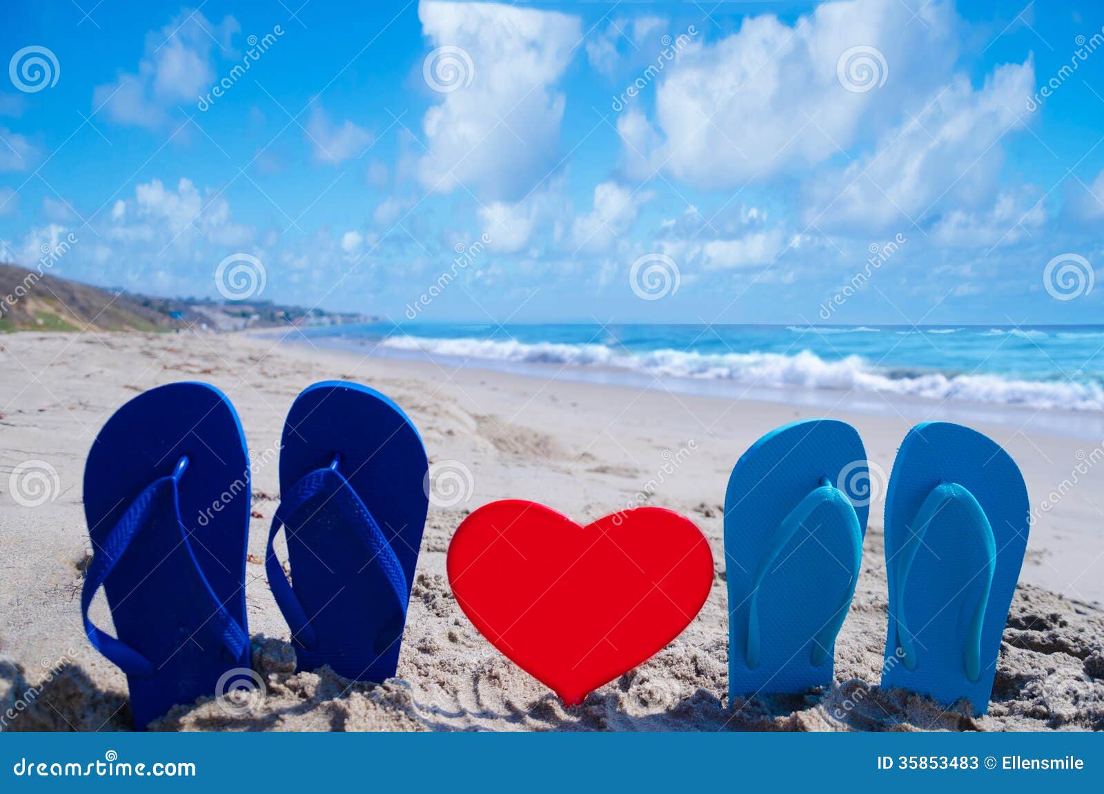 Flip Flops with Heart on the Beach Stock Image - Image of romantic ...