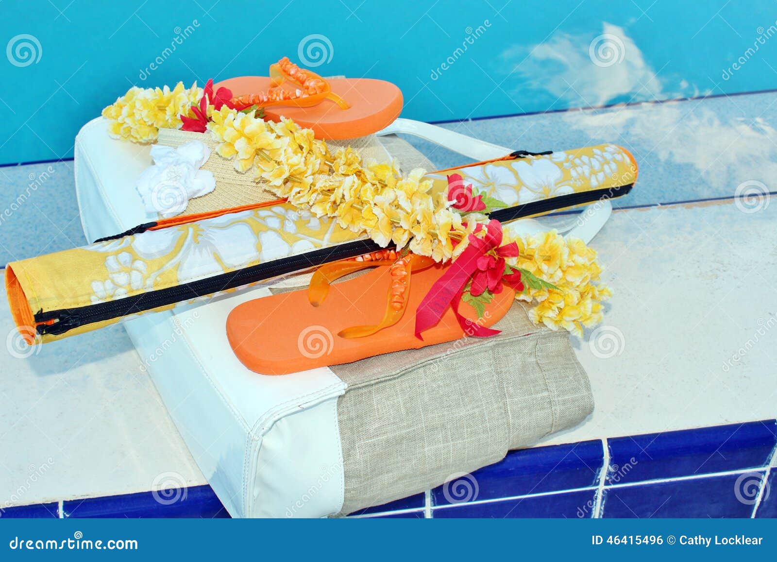 Flip Flops and Pool Accessories Stock Photo - Image of beach, shoes ...
