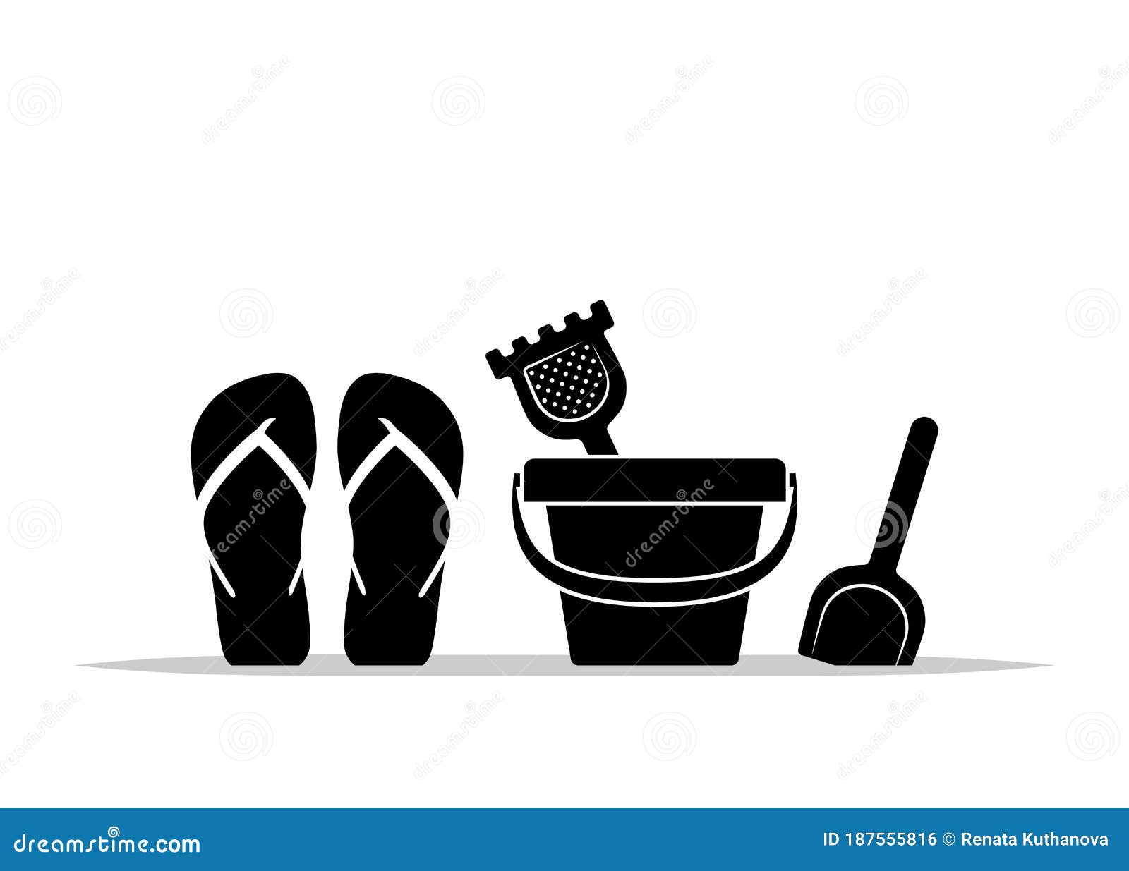 Sand Bucket, Shovel And Rake Cartoon Vector | CartoonDealer.com #121357839