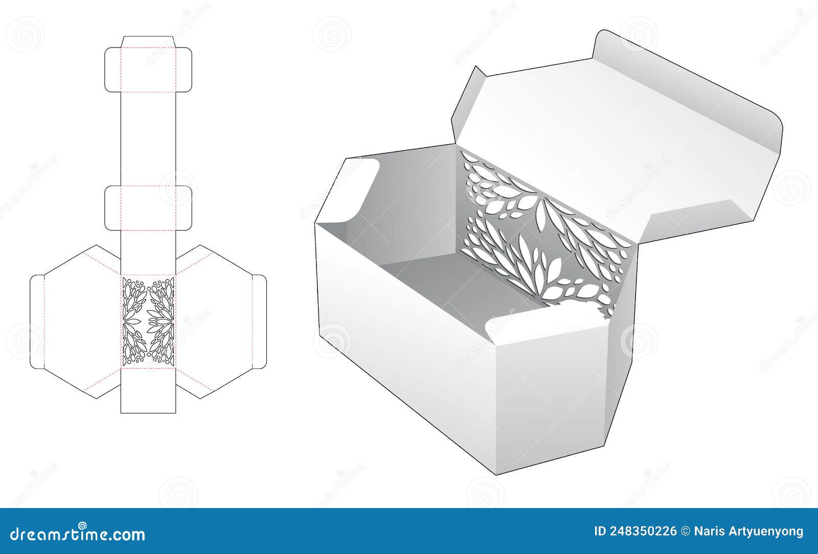 Hexagonal Box With Stenciled Lid Die Cut Template And 3D Mockup Cartoon ...