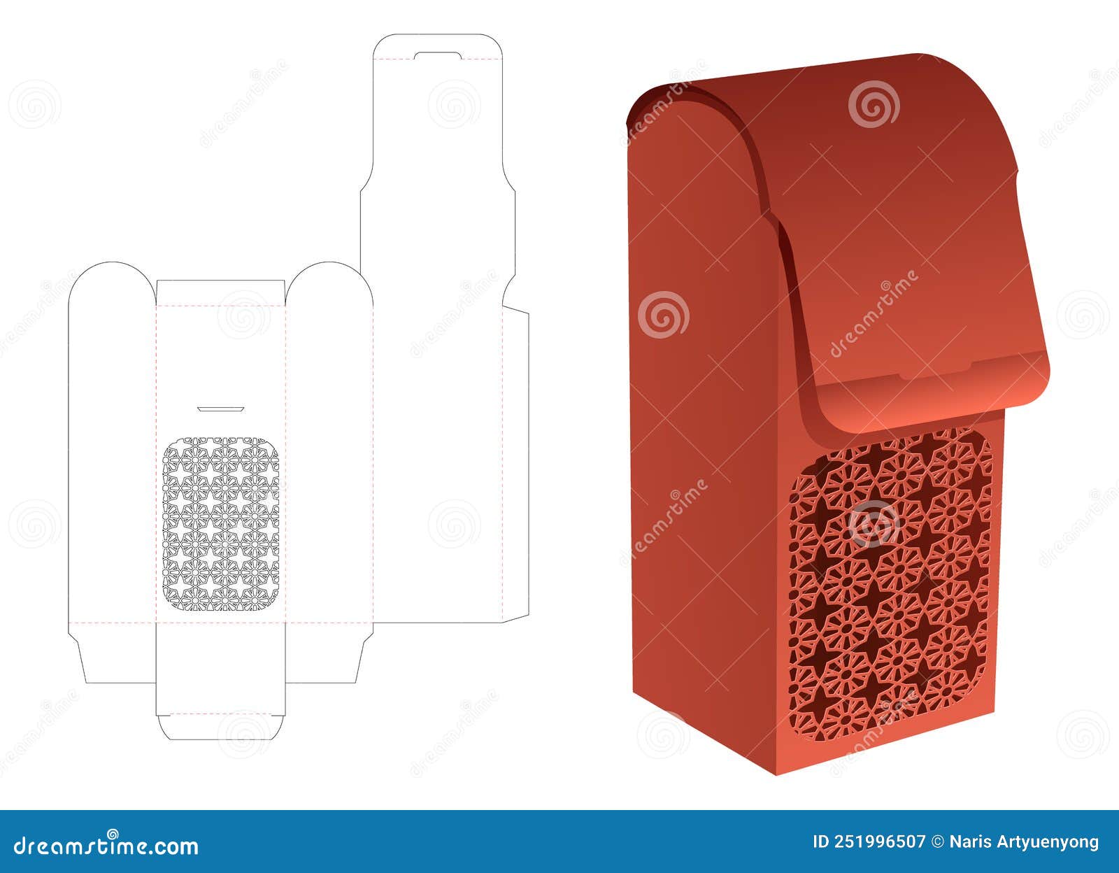 Flip Tall Chest Box and Stenciled Pattern Die Cut Template and 3D ...