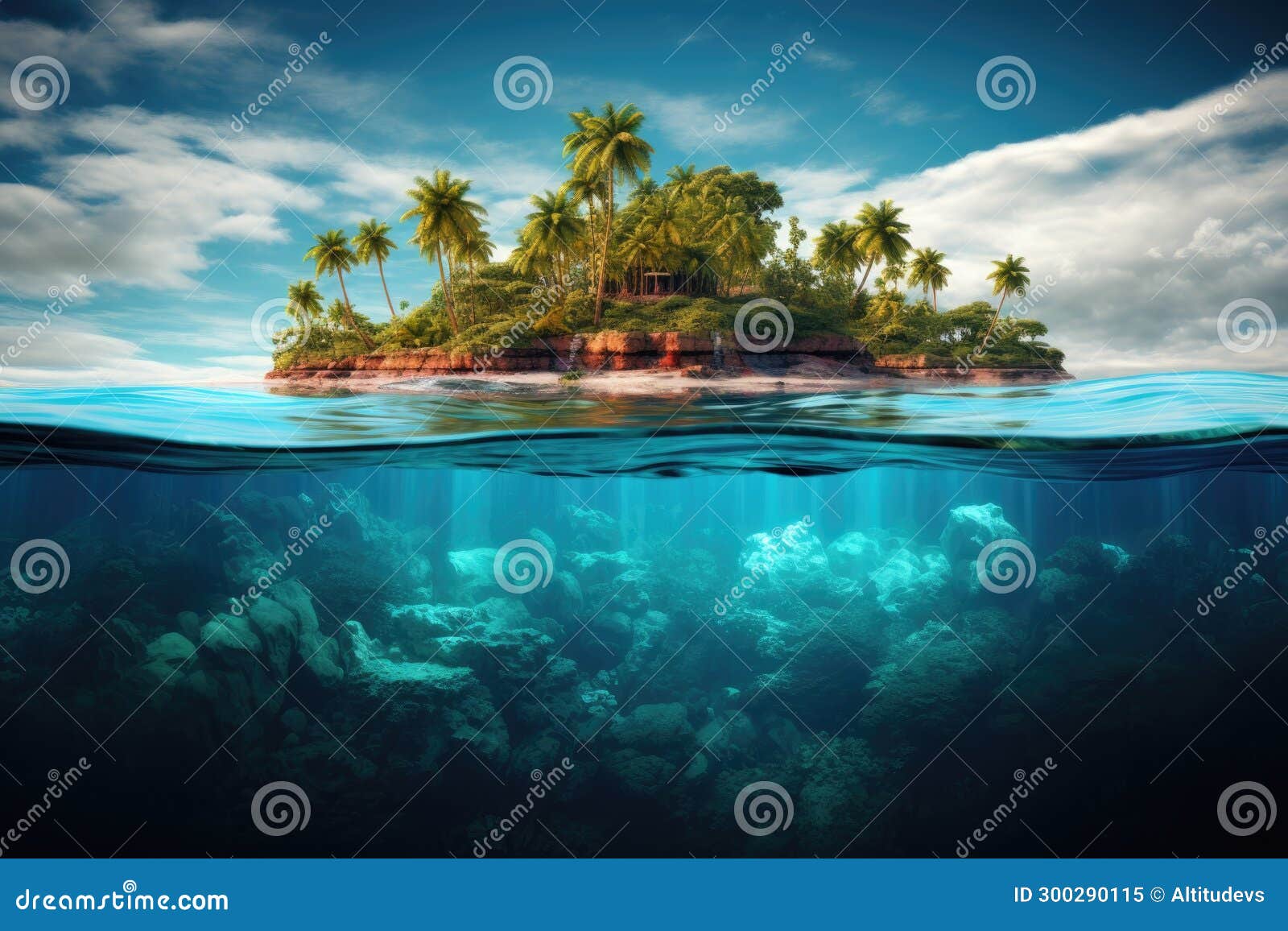 Flipped Image of a Tropical Island Surrounded by Turquoise Waters Stock ...