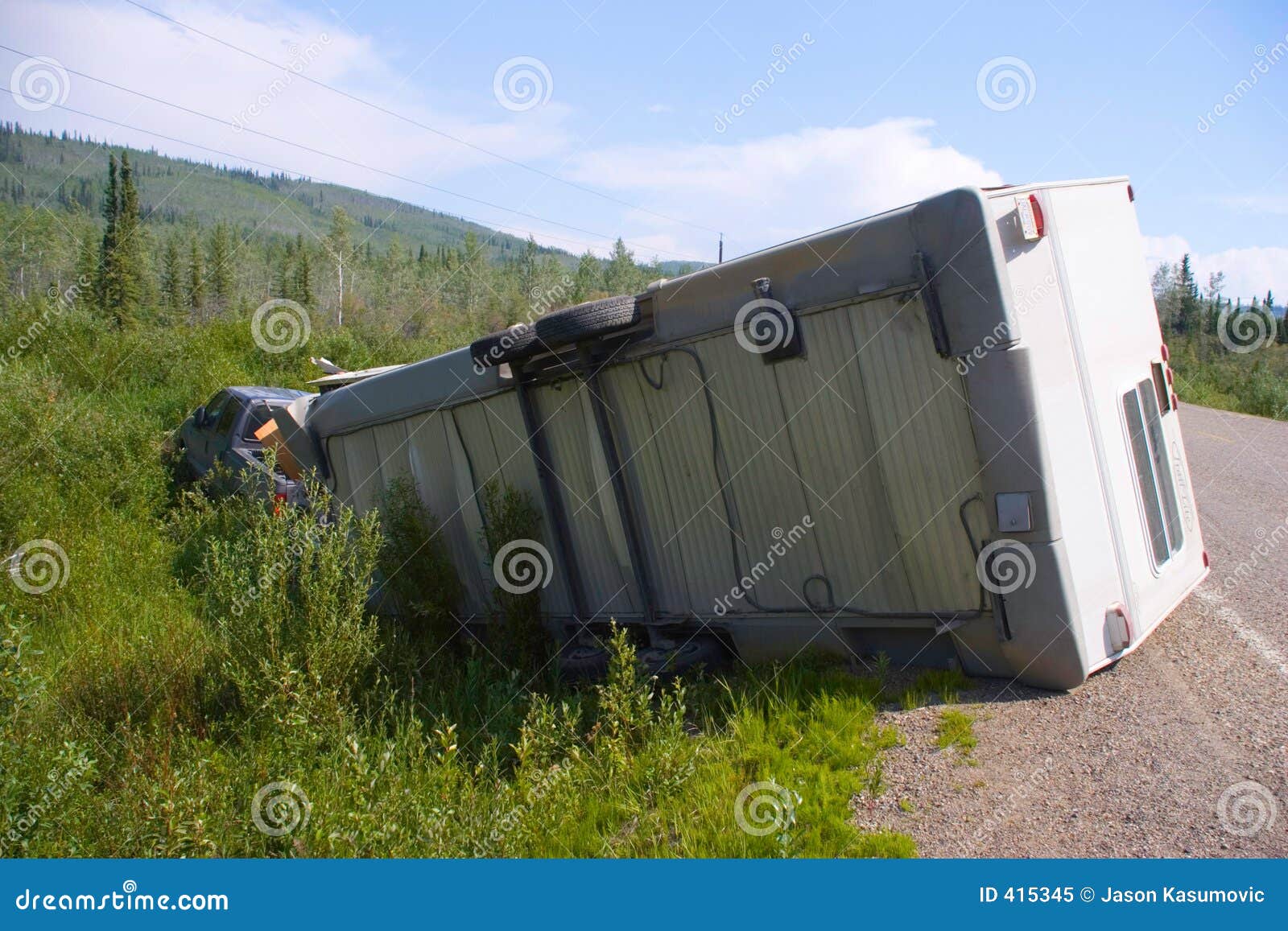 Flipped Trailer stock image. Image of accident, flipped - 415345