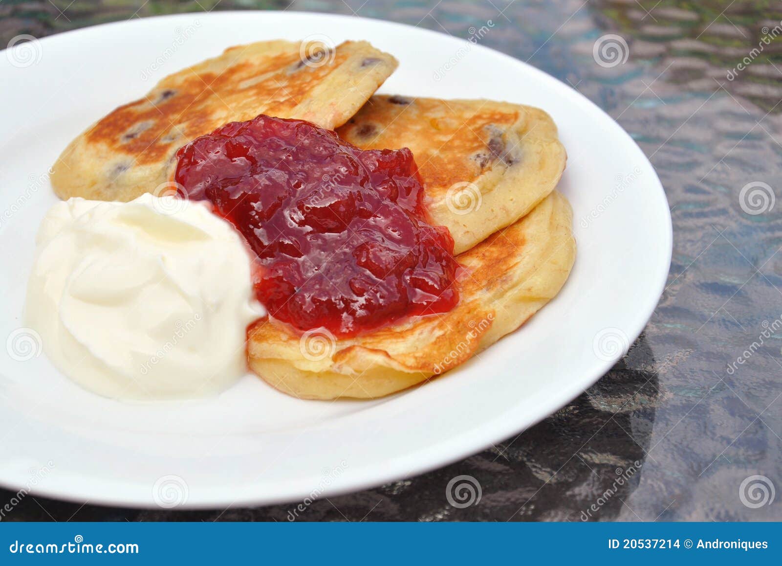 Flippers, Jam and Cream on White Plate Stock Photo - Image of confiture ...