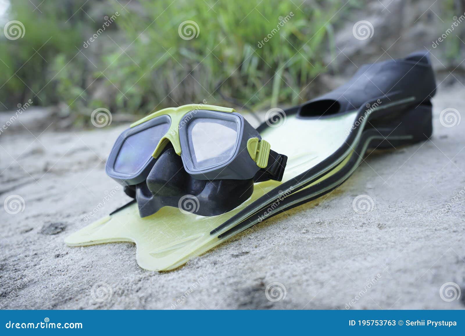 Flippers and Mask Lie on the Shore Stock Image - Image of beach, shore ...