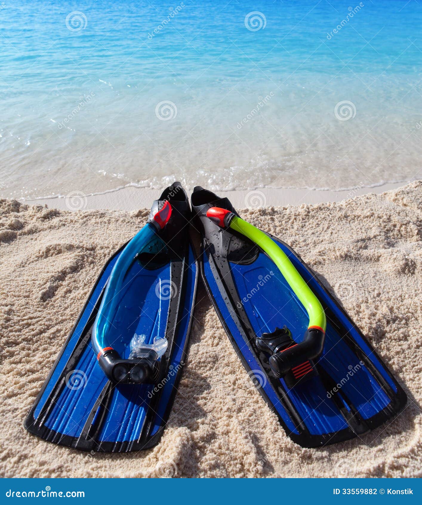 Flippers on Sand at Sea Edge.Still-life in a Sunny Day Stock Photo ...