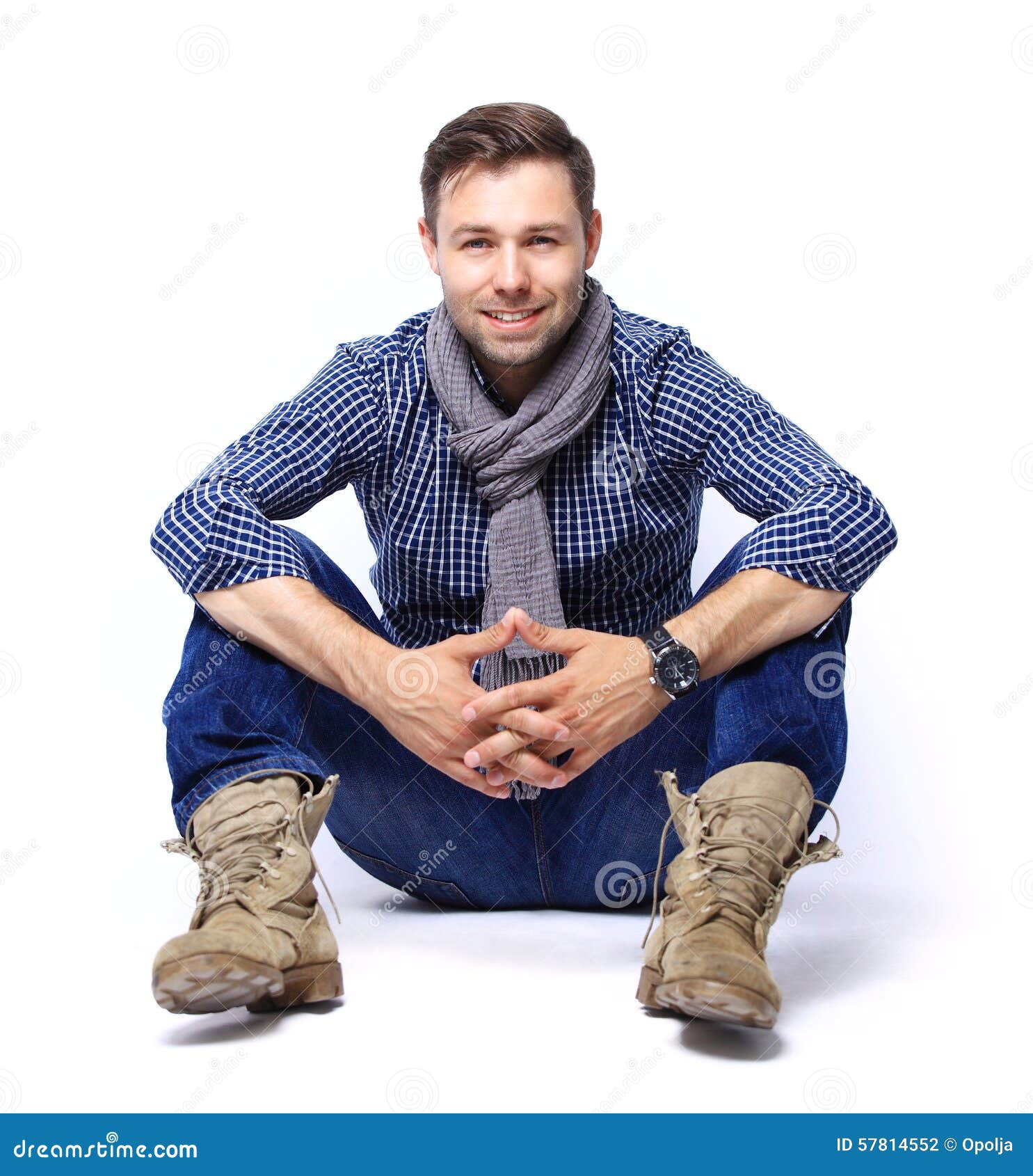 Flirtatious Man Sitting on Floor Stock Photo - Image of male, life ...