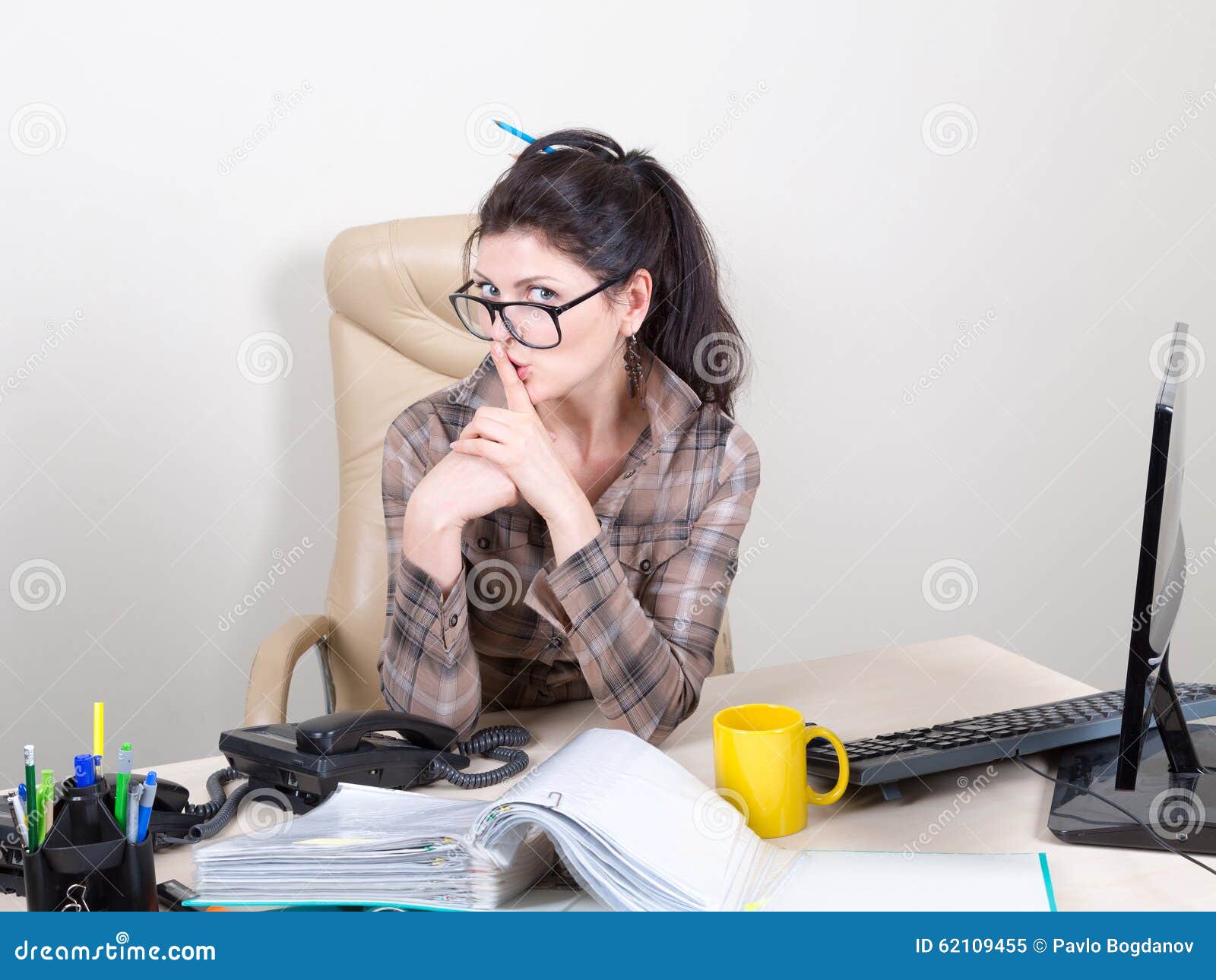 Flirting Attractive Brunette in Office Stock Image - Image of business ...