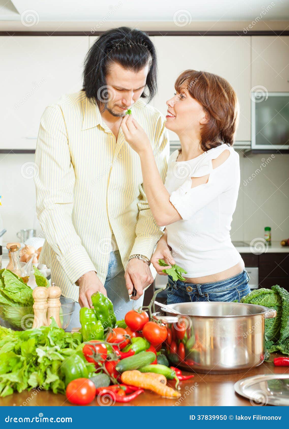 Flirting Couple in Home Kitchen Stock Photo - Image of flirt, 3040: ...