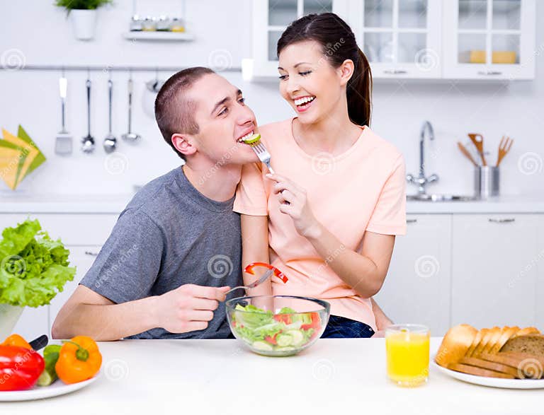 Flirting Couple in the Kitchen Stock Image - Image of romantic ...