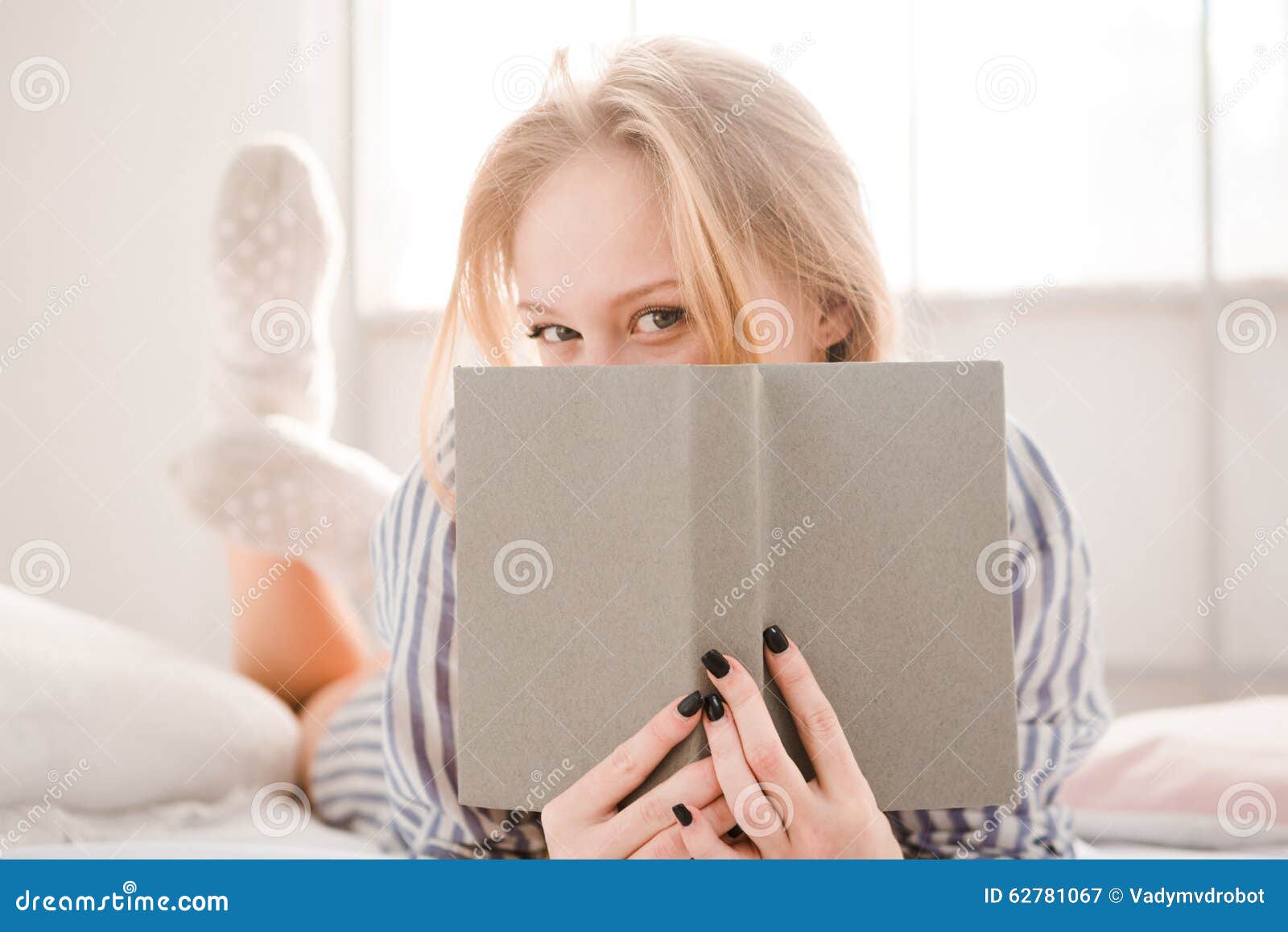 Flirty Shy Young Woman Covered Her Face by the Book Stock Image - Image ... Flirty Shy Young Woman Covered Her Face by the Book Stock Image - Image ...