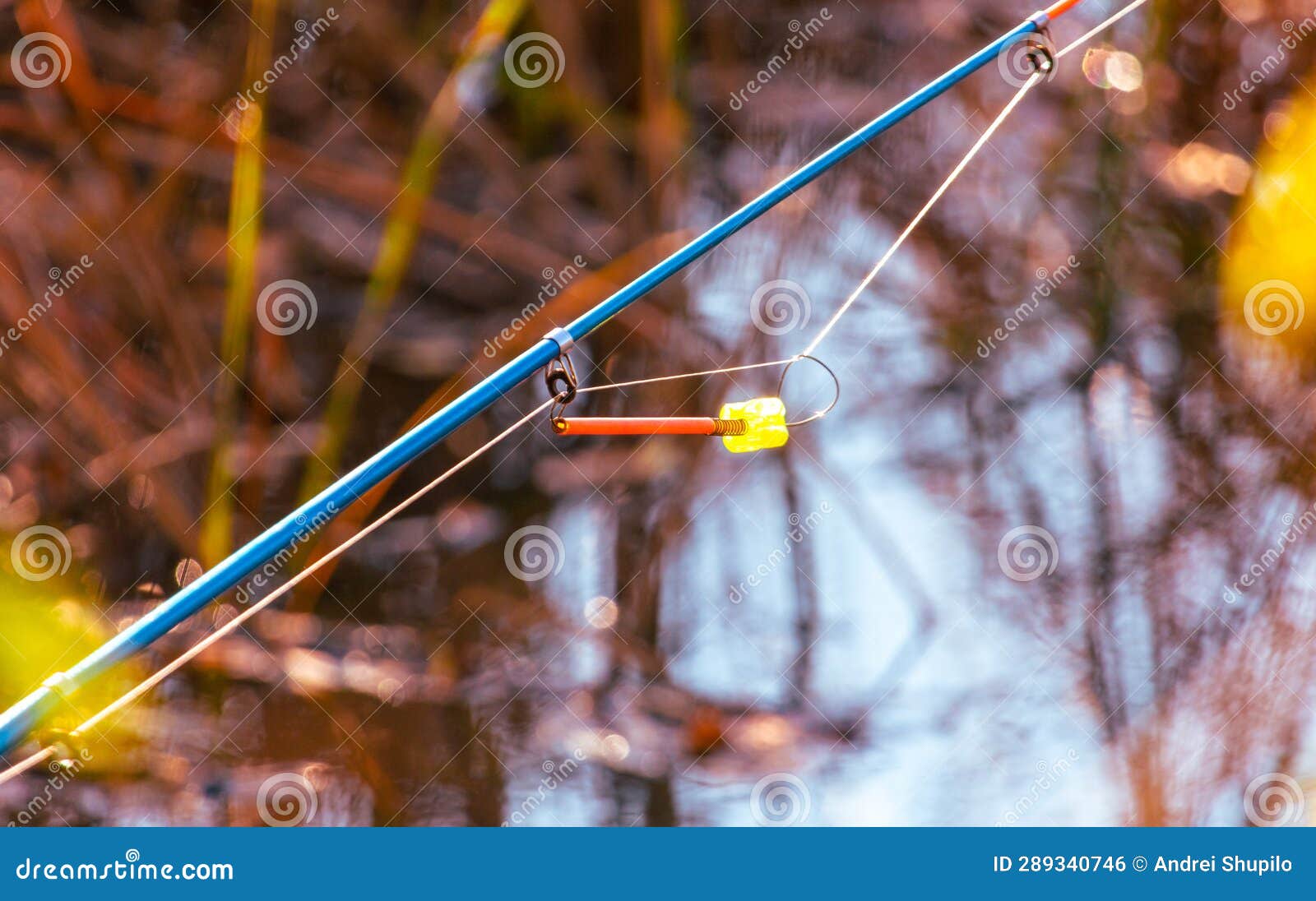 The Float Hangs on a Fishing Rod. Stock Photo - Image of nature, waves ...
