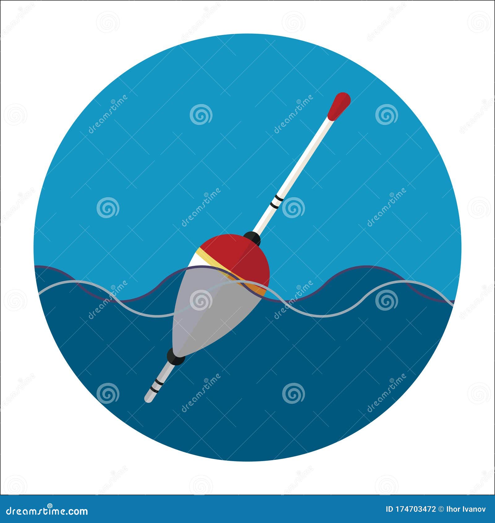Float Icon, Fishing Concept, Waves Float, Flat Style, Vector Image ...