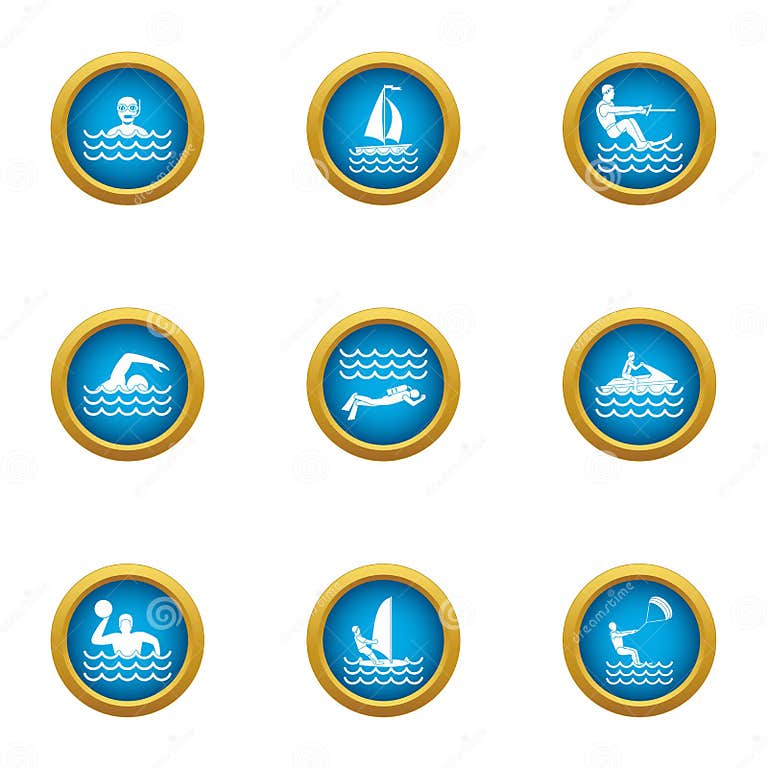 Float Icons Set, Flat Style Stock Vector - Illustration of aqua ...