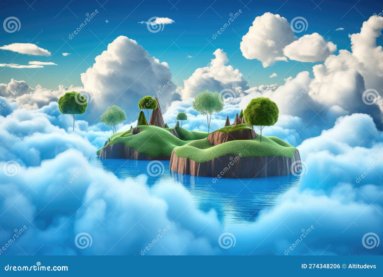 Float Landscape with Vibrant Blue Sky and Clouds, Surrounded by Surreal ...