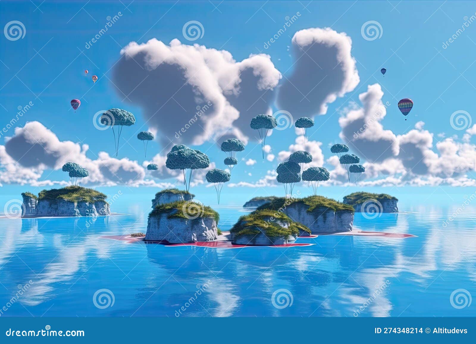 Float Landscape with Vibrant Blue Sky and Clouds, Surrounded by Surreal ...