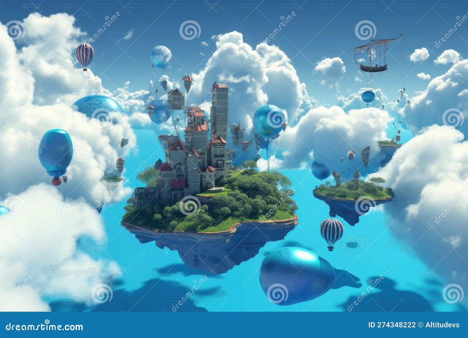 Float Landscape with Vibrant Blue Sky and Clouds, Surrounded by Surreal ...