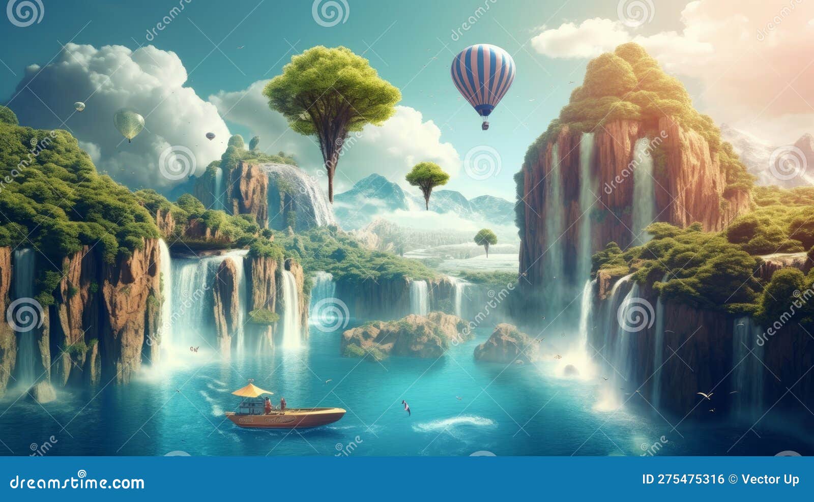 Float Landscape with Waterfall Paradise. Generative AI Stock ...