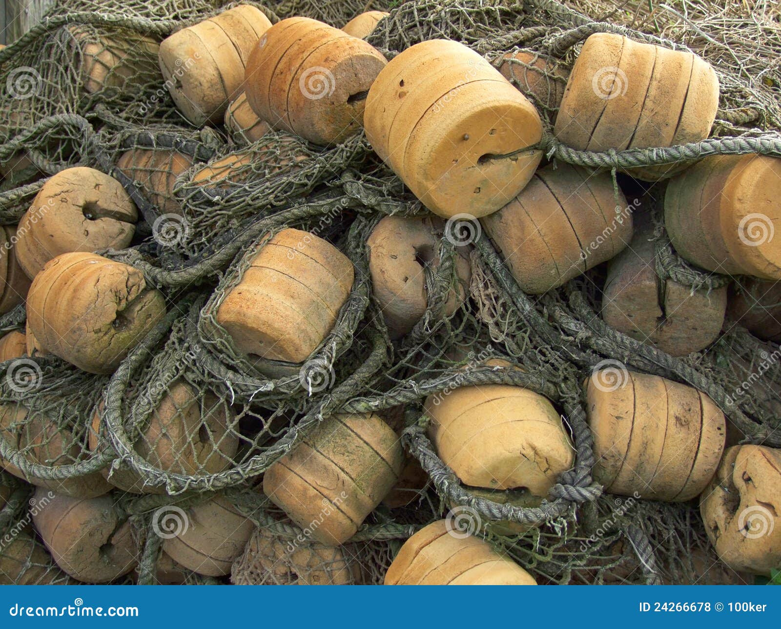 Float Old Fishing Nets Closeup Stock Photo - Image of color, brown ...