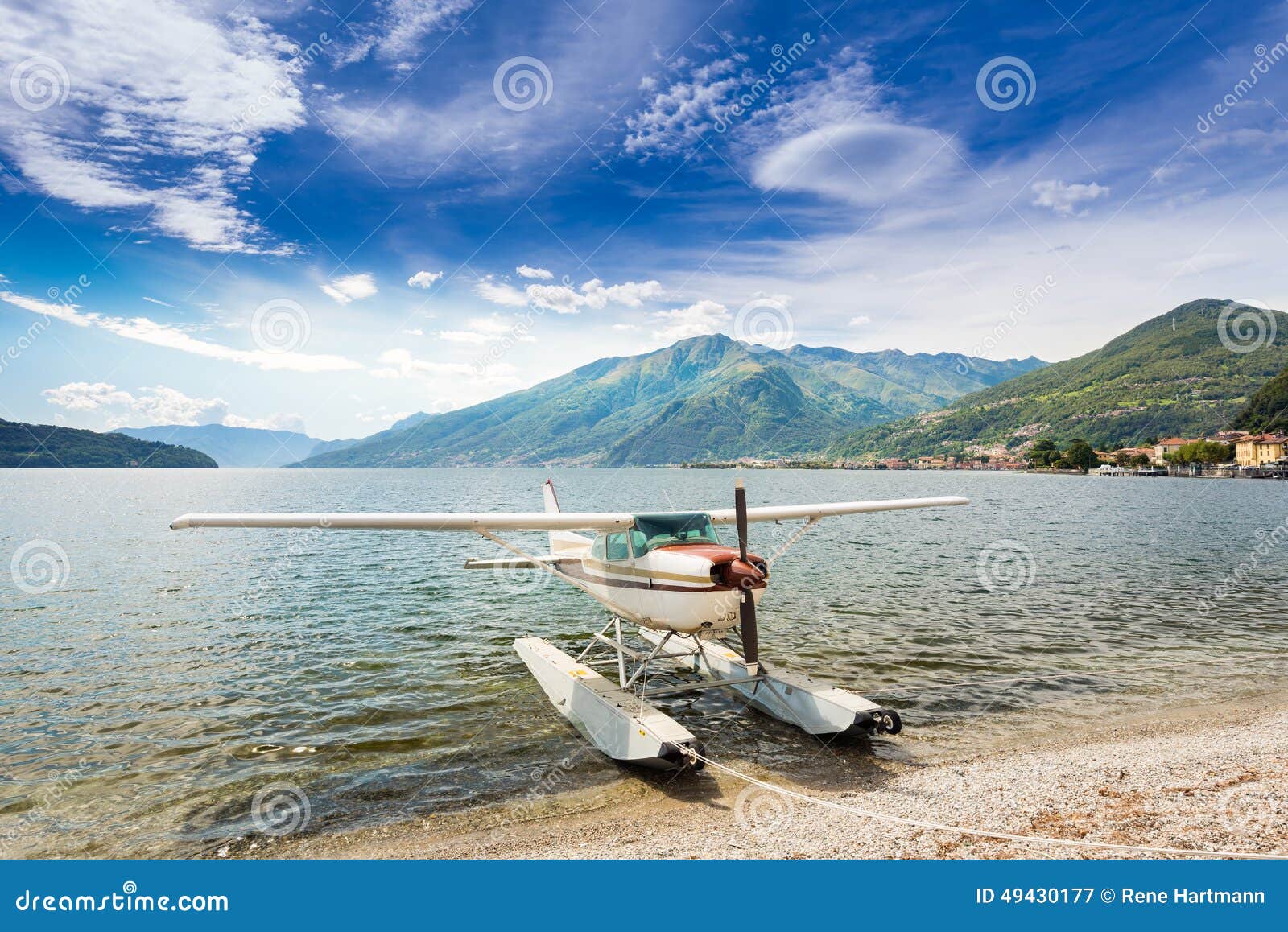 Float Plane Docked at a Beach on Lake Como in Italy, Europe Stock Image ...