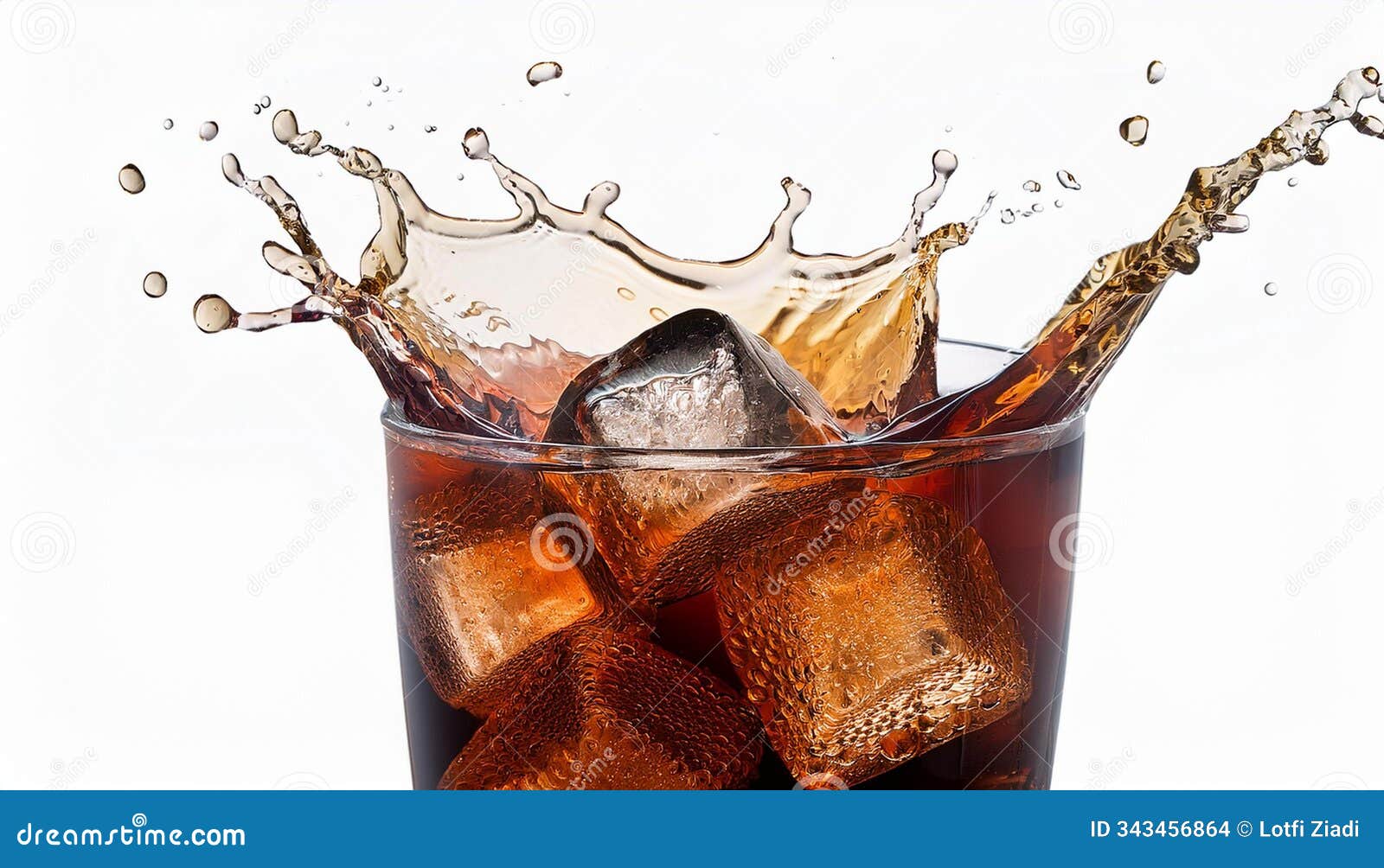 Floated Coca With Ice Cubes Splash Falling Into A Glass Isolate On ...