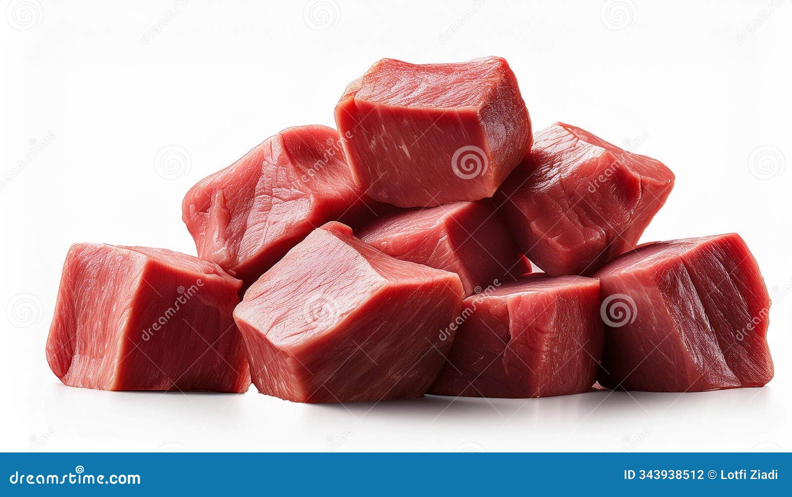 Floated Meat Cubes Isolate on White Background PNG Stock Illustration ...