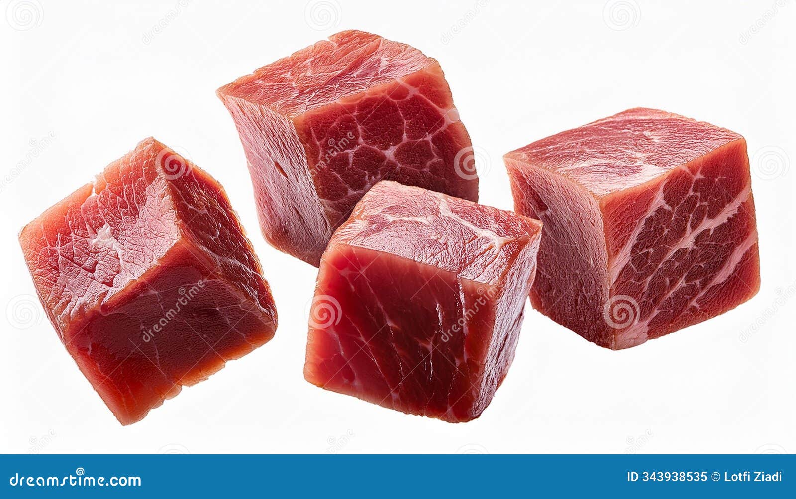 Floated Meat Cubes Isolate on White Background PNG Stock Illustration ...