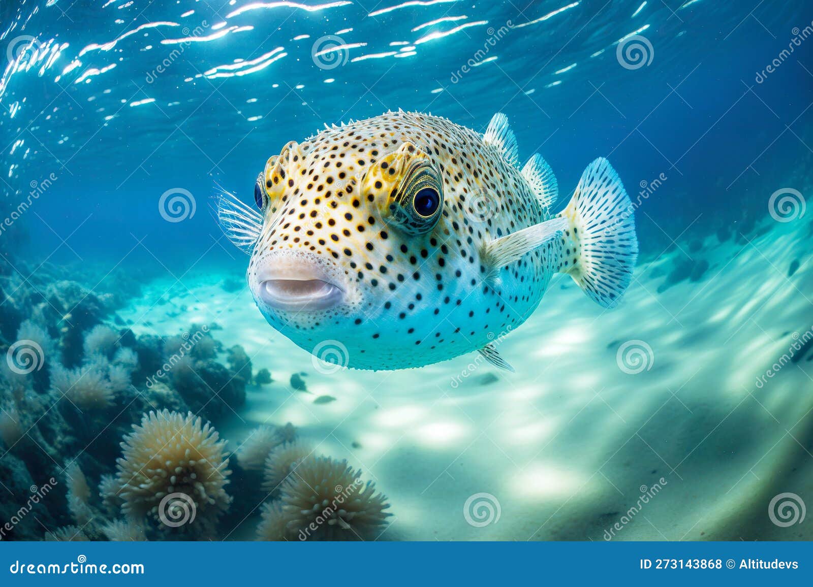Floating Along Sandy Seabed Beige Puffer Fish Stock Photo - Image of ...