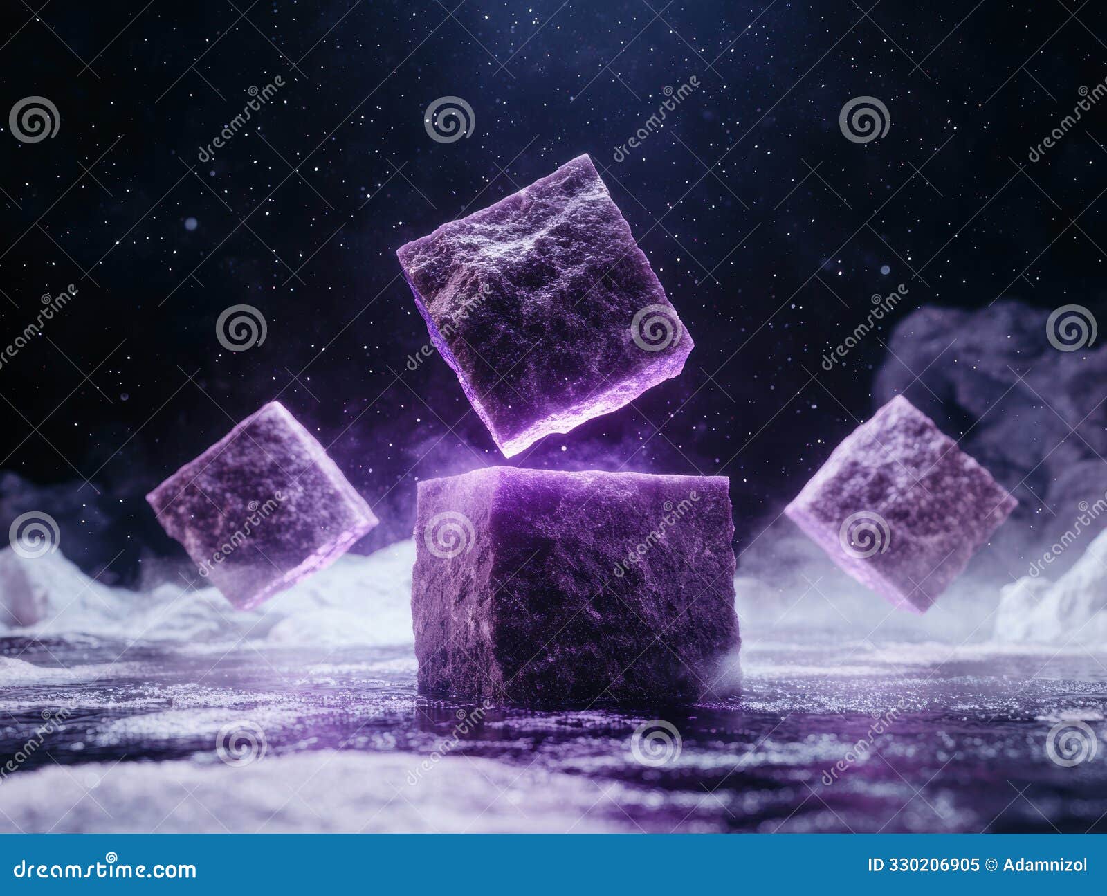 Floating Amethyst Crystals In Starry Night Sky Stock Image ...